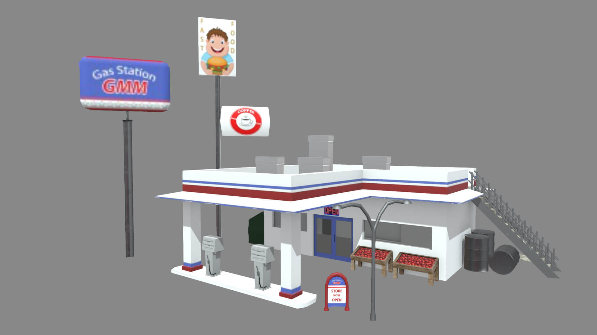 Gas Station Oil Station Exterior - 3D Model by ViperJr3D