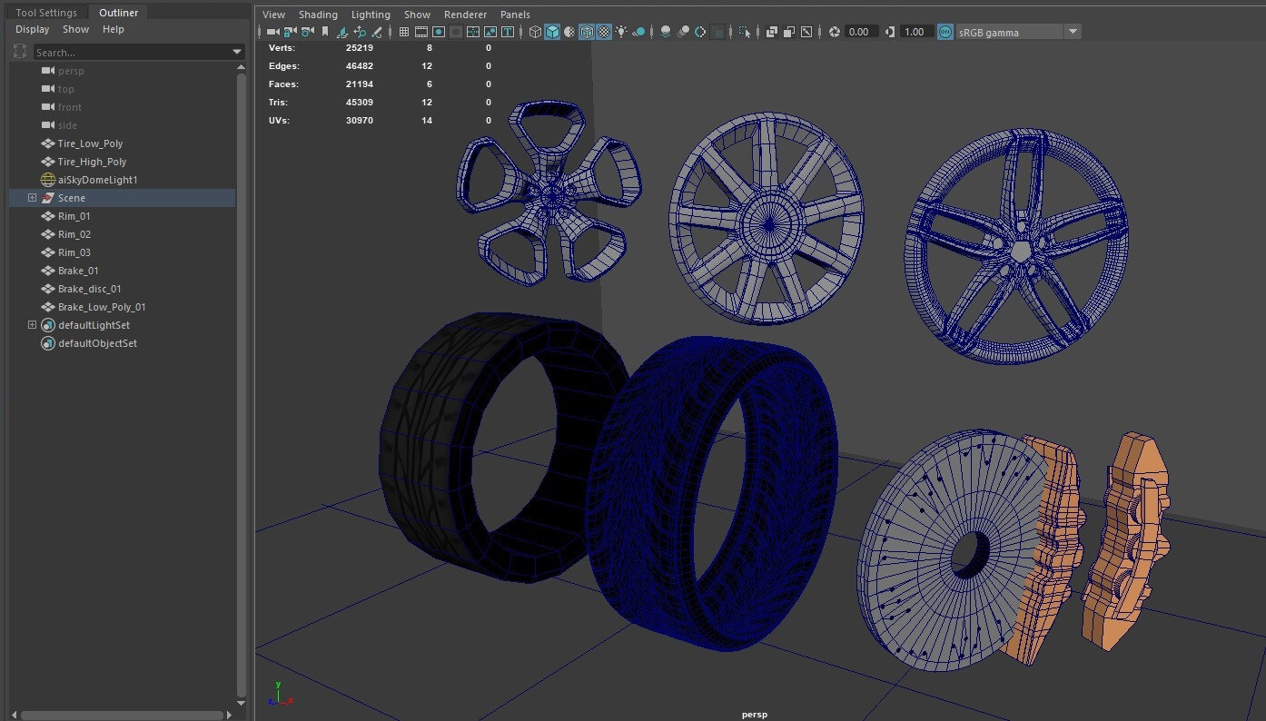 Generic Car Wheels Tire 3D Models Low and High Poly by ViperJr3D