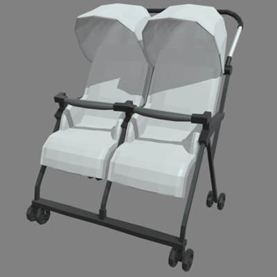 Low Poly Baby Double Stroller - 3D Model by ViperJr3D