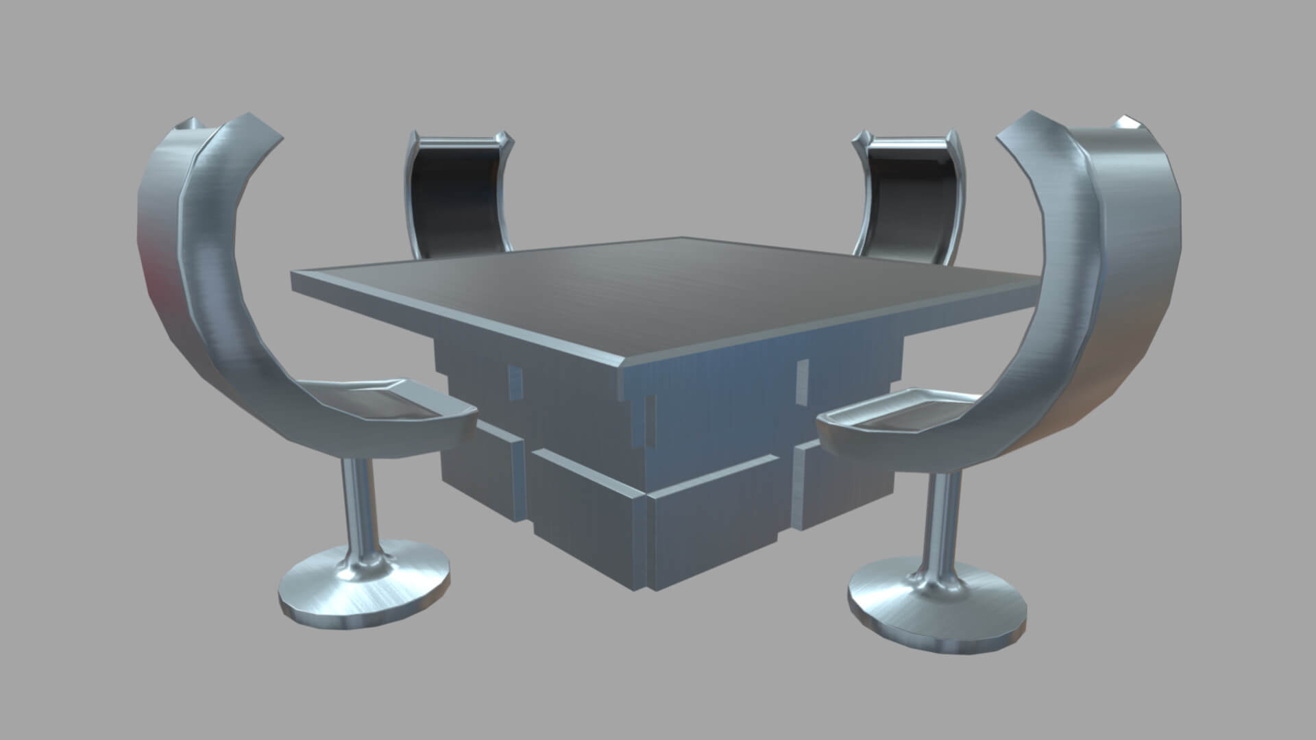 Low Poly Sci-Fi Table Chairs 01 3D Model by ViperJr3D