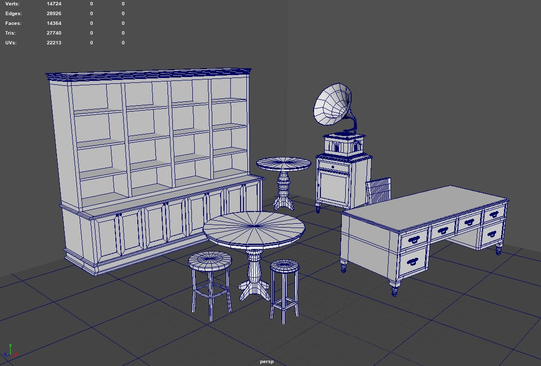 Old Vintage Furniture Pack 01 - 3D Model by ViperJr3D