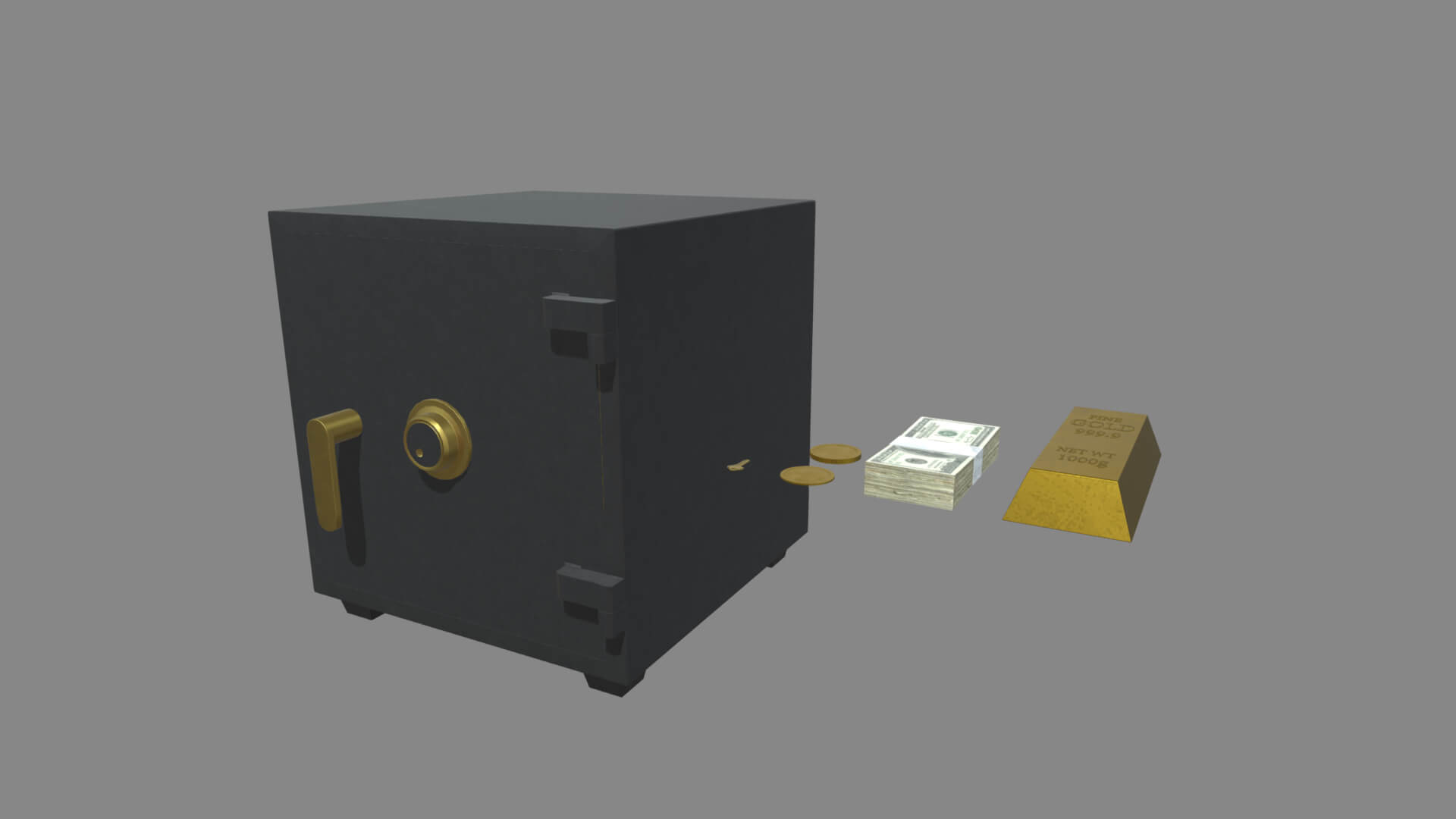 Safe Box With Gold and Money - 3D Model by ViperJr3D