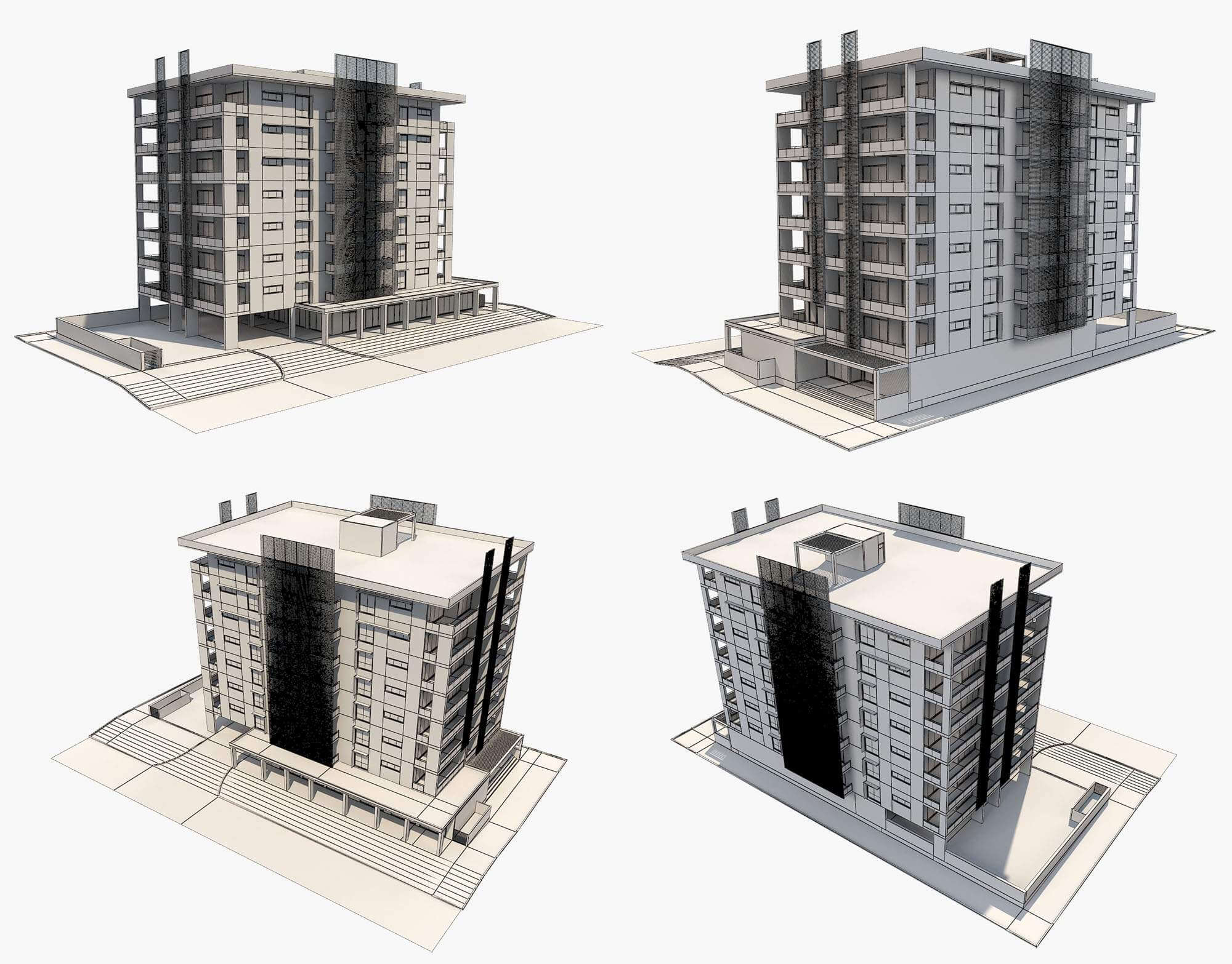 4 Apartment Buildings Set 2 - 3D Model by virtual3d