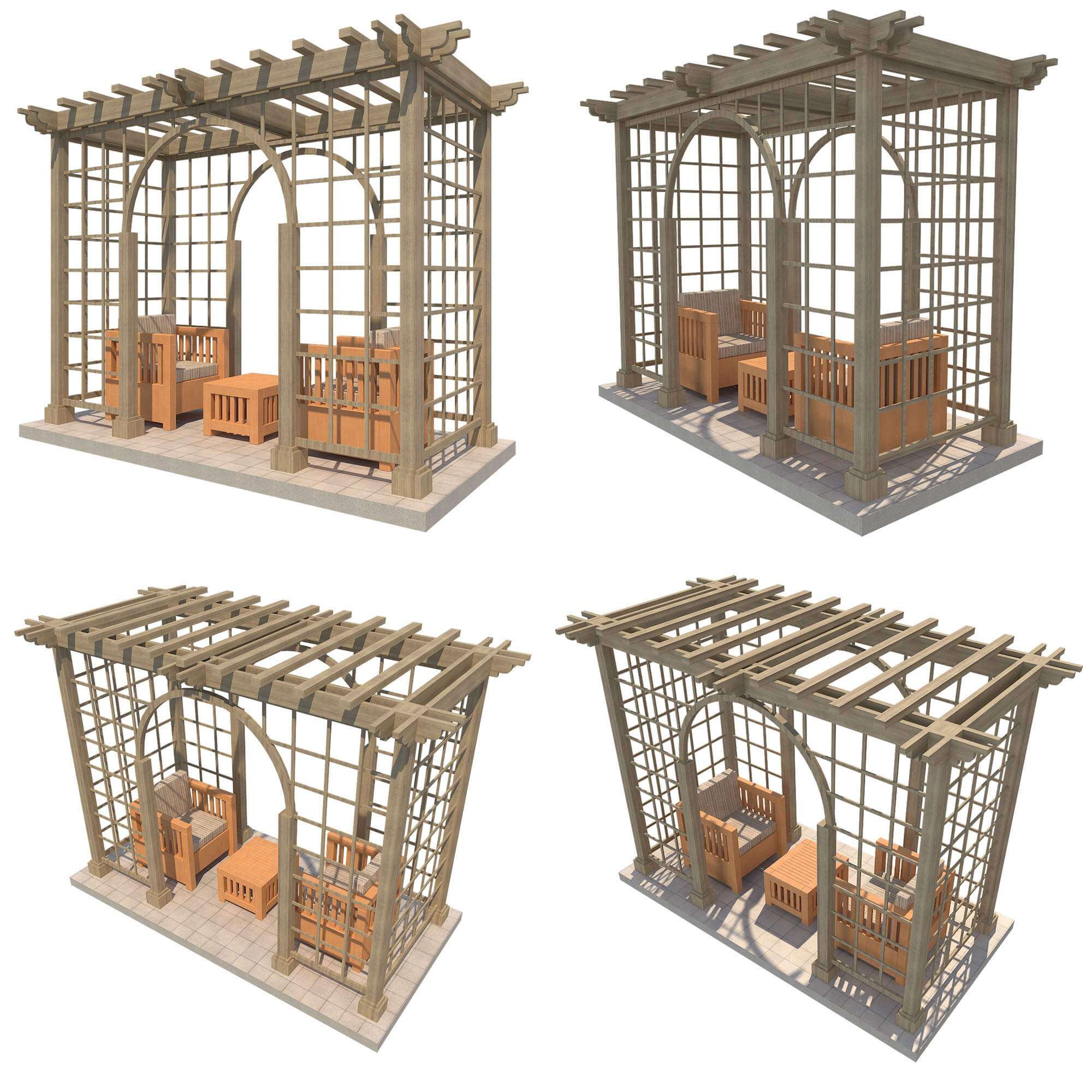 8 Pergolas Set 2 - 3D Model by virtual3d
