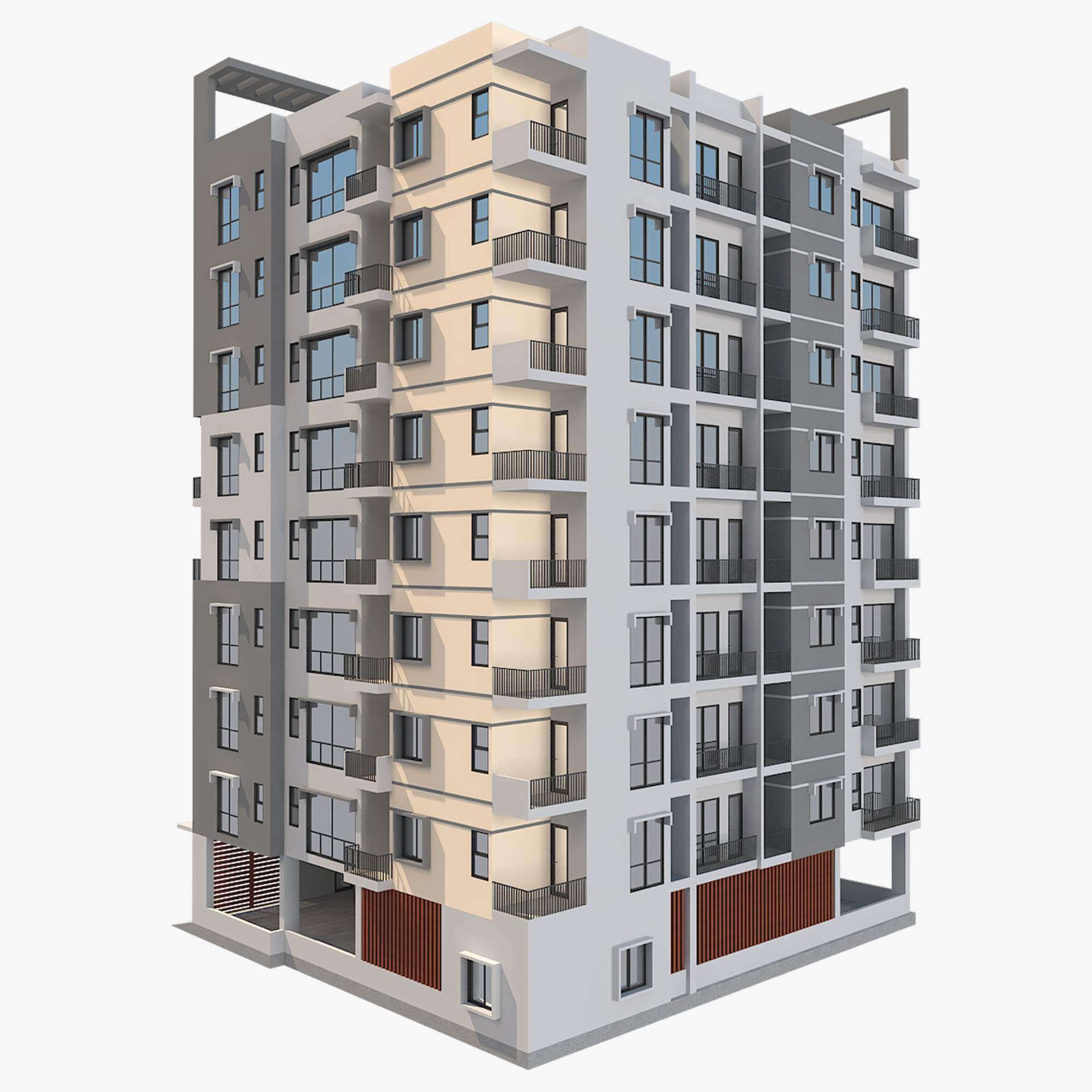 Apartment Building 2 - 3D Model by virtual3d