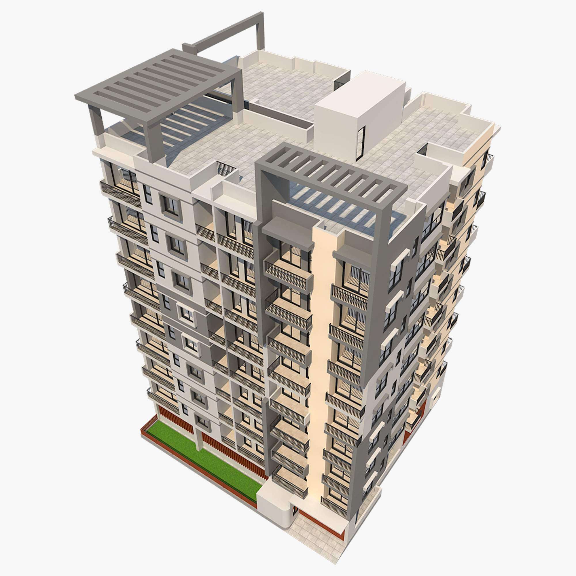 Apartment Building 2 - 3D Model by virtual3d