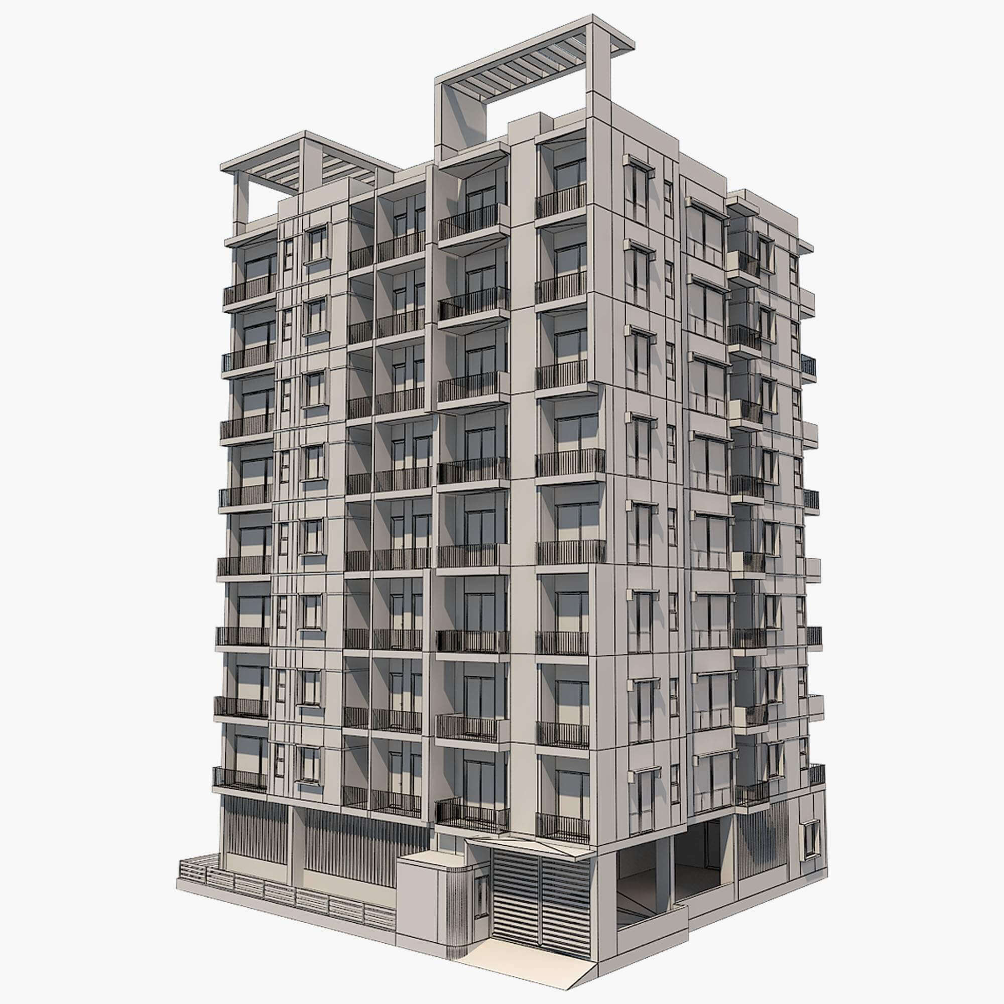 Apartment Building 2 - 3D Model by virtual3d