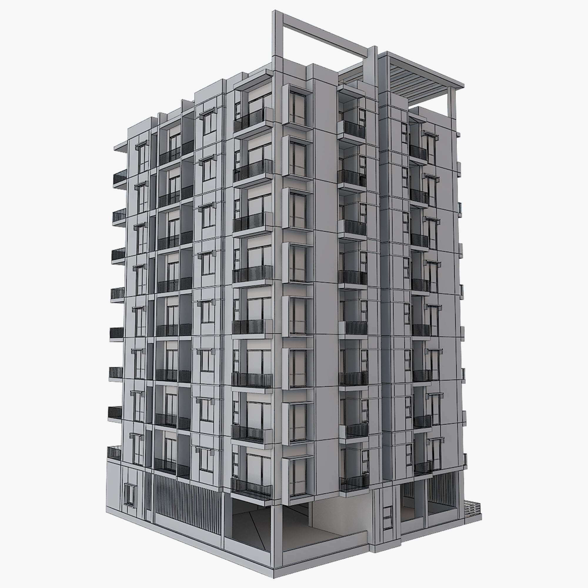 Apartment Building 2 - 3D Model by virtual3d