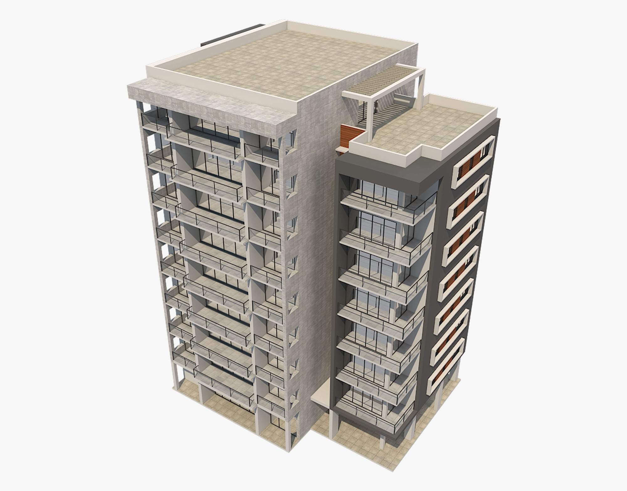 Apartment Building 3 - 3D Model by virtual3d