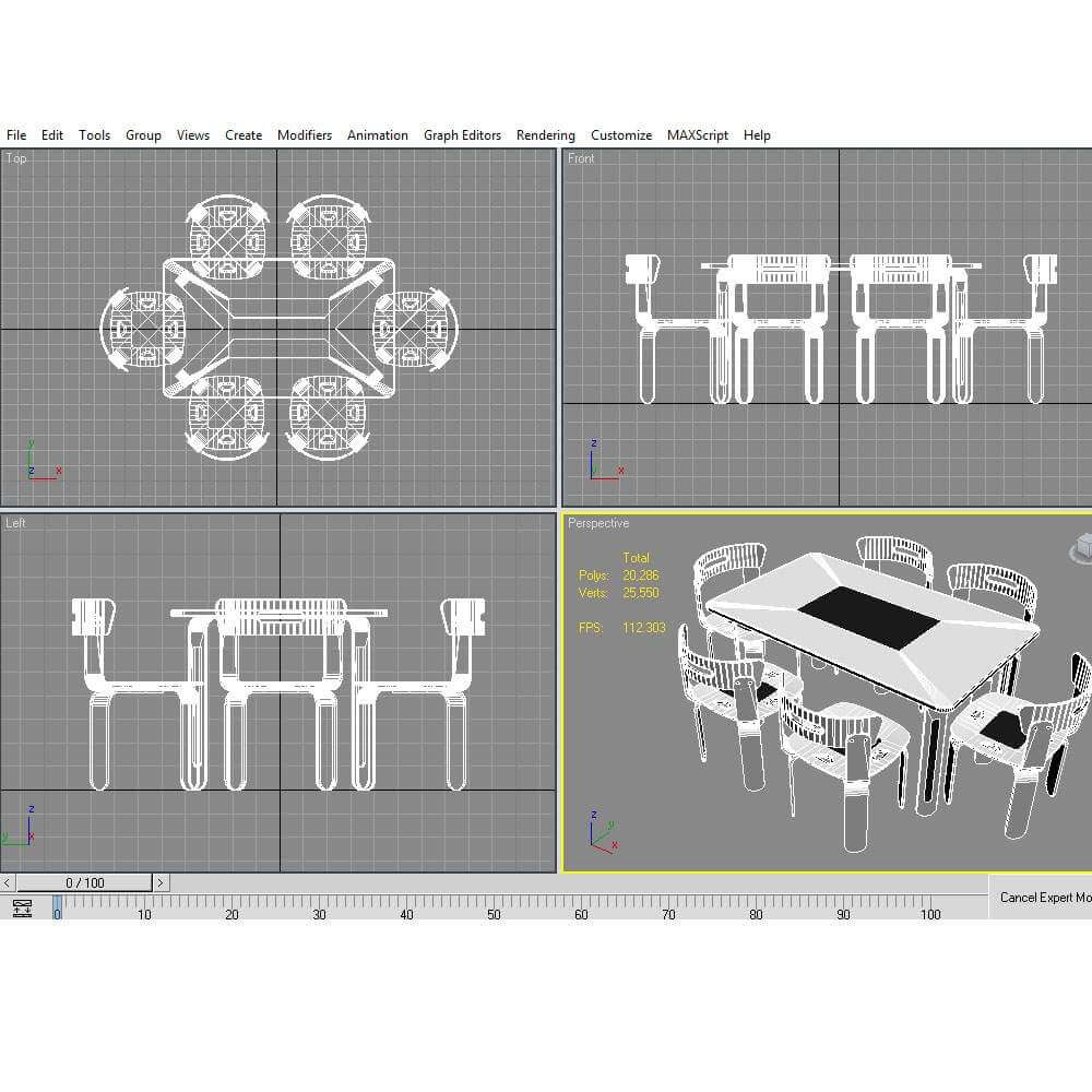 Dining Table with Chairs 2 - 3D Model by virtual3d