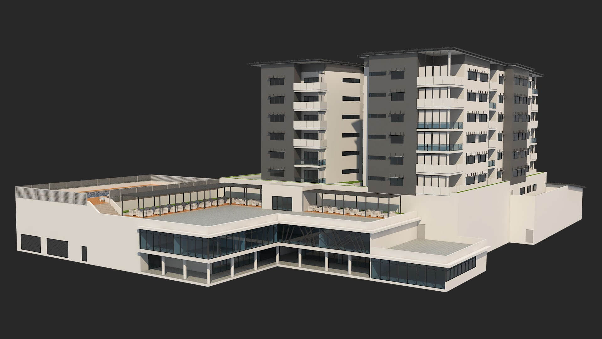 Hotel Building 1 - 3D Model by virtual3d