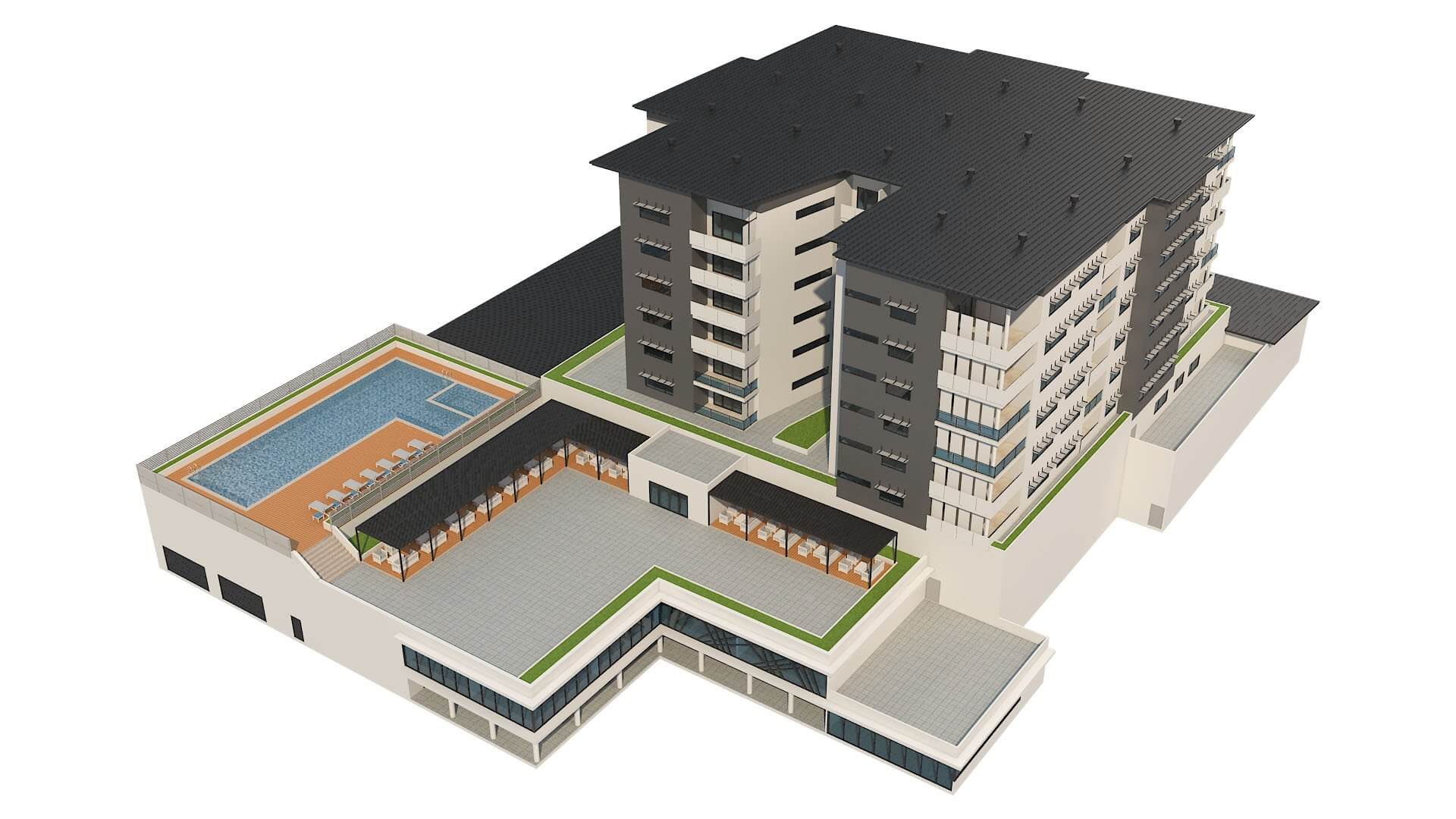 Hotel Building 1 - 3D Model by virtual3d