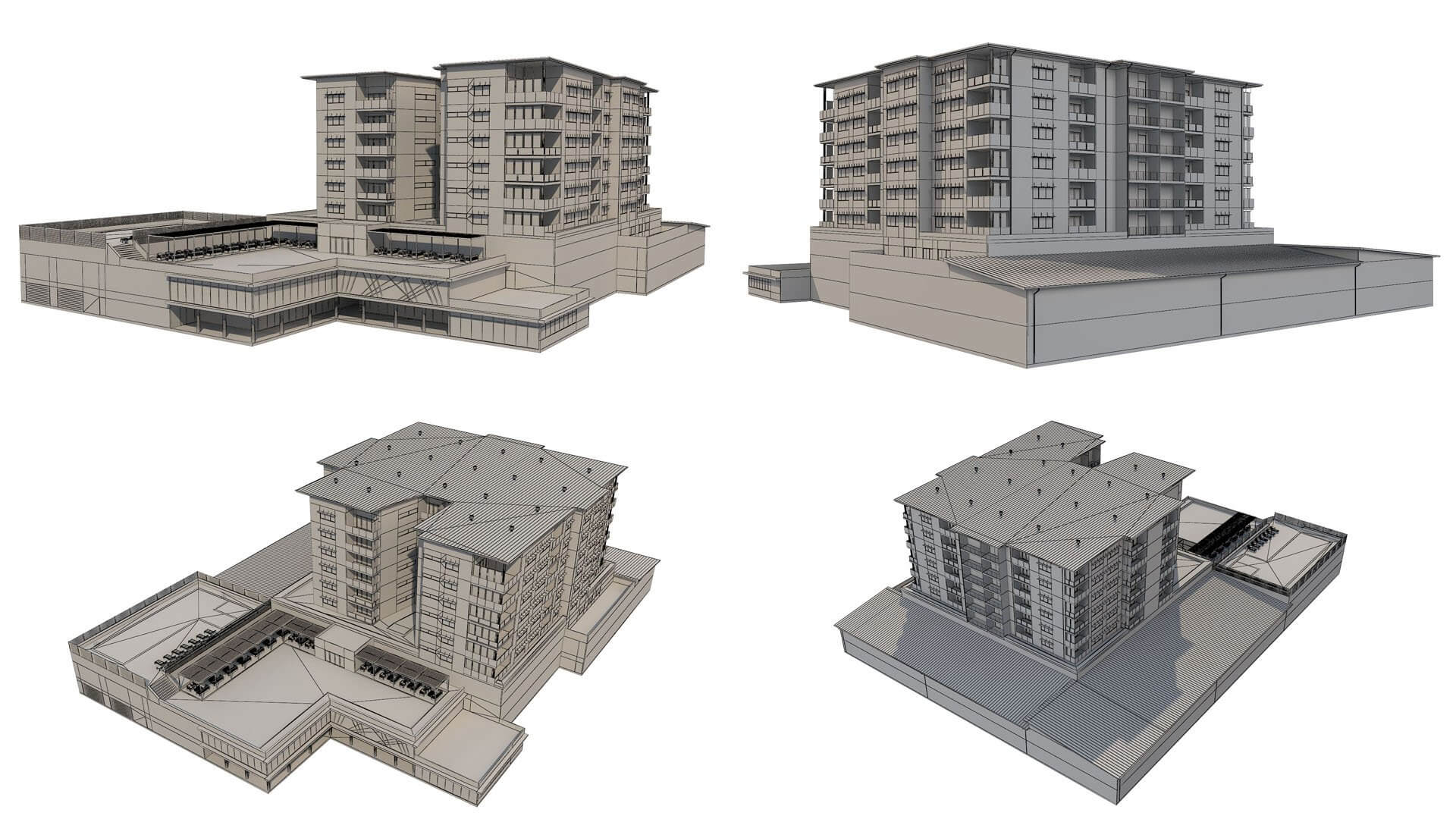Hotel Building 1 - 3D Model by virtual3d