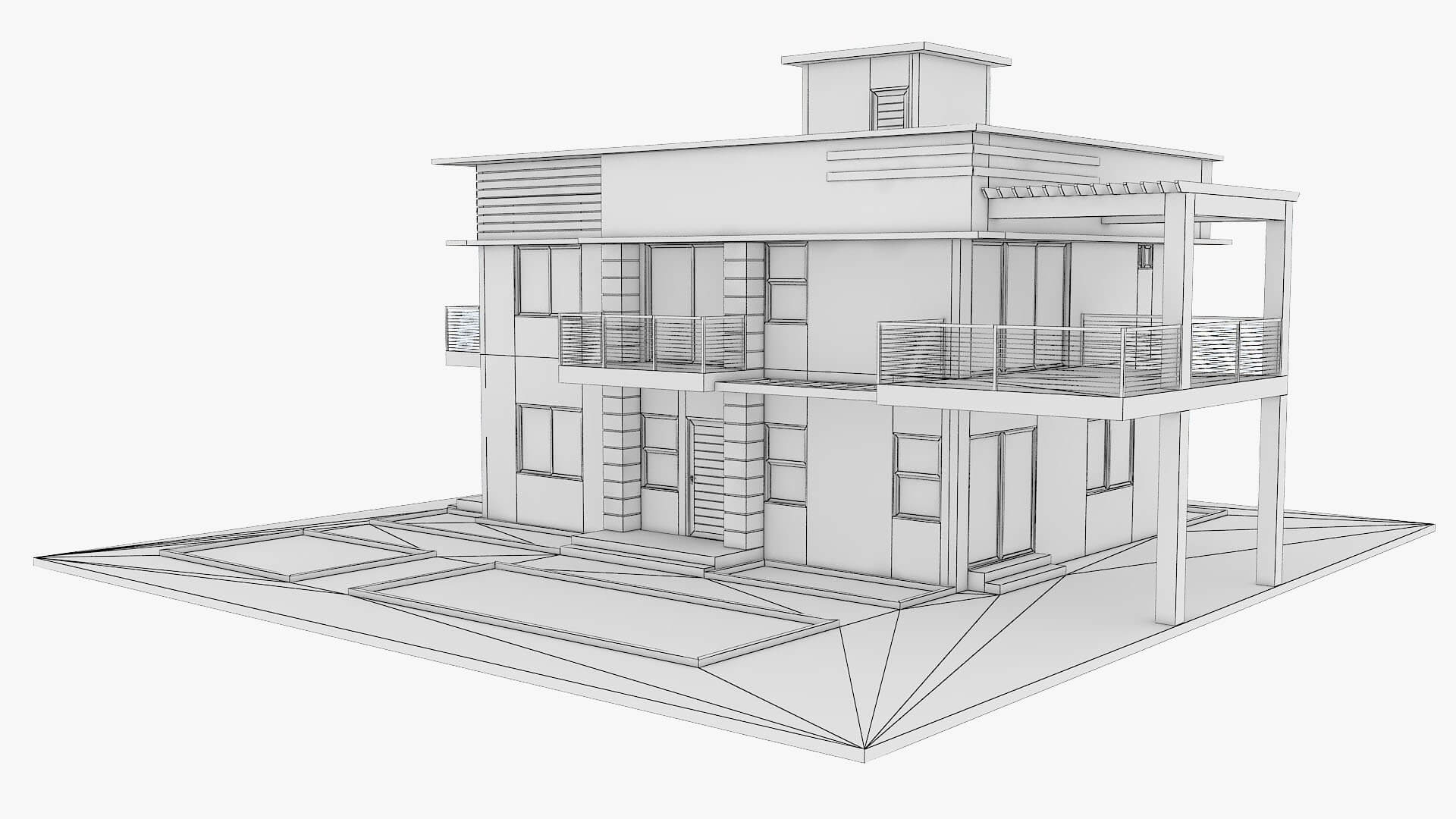 Two Storey House 1 - 3D Model by virtual3d