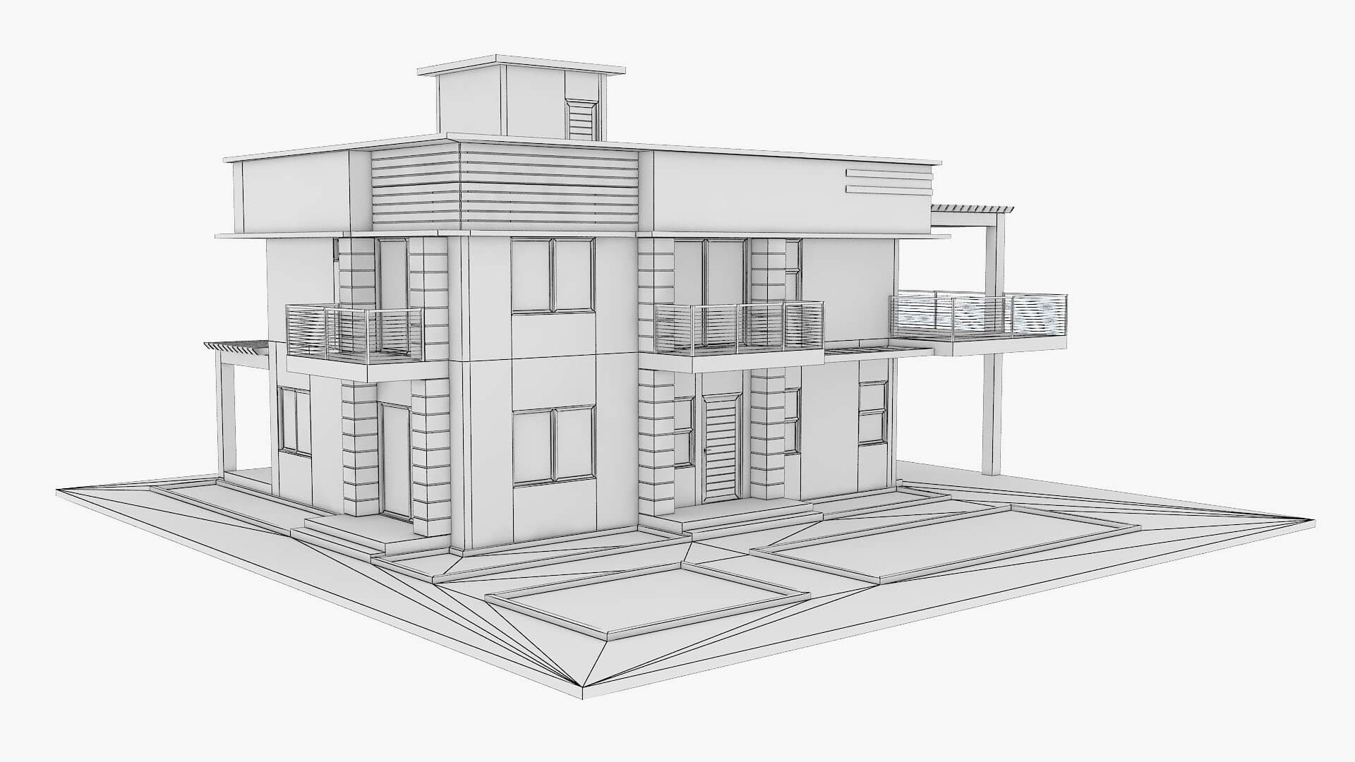 Two Storey House 1 - 3D Model by virtual3d