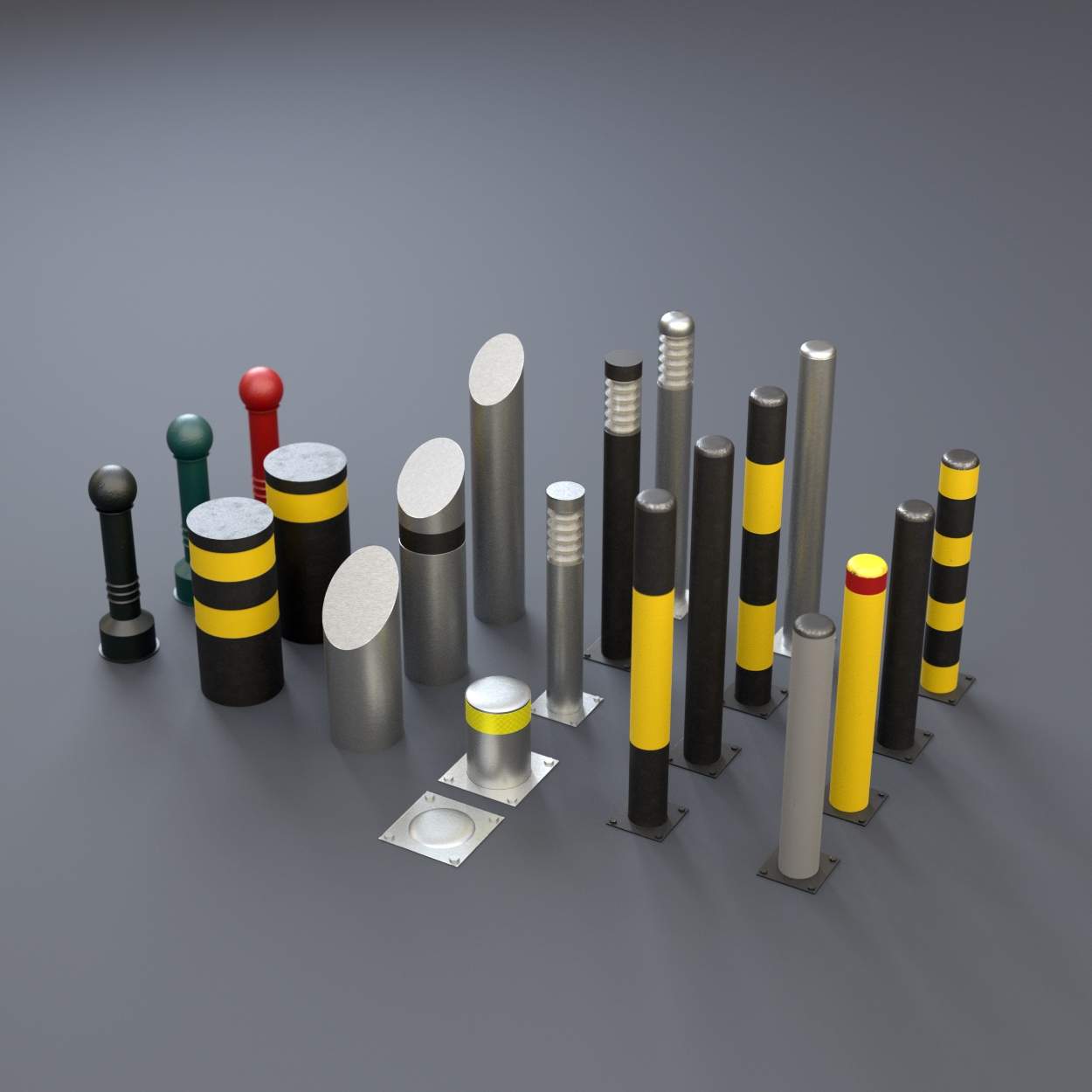 Urban Street Bollards Set - 3D Model by Vitamin