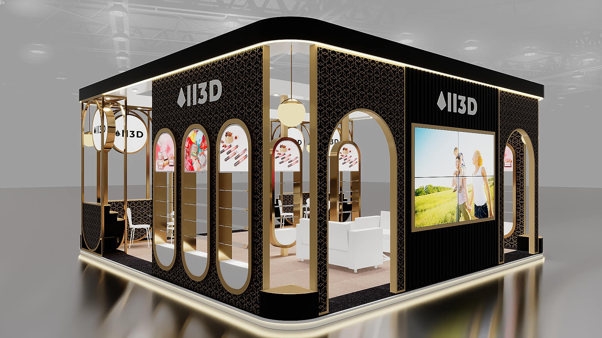 Exhibition Stall 7X7 4 Side Open Beauty and Cosmetics - 3D Model by ...