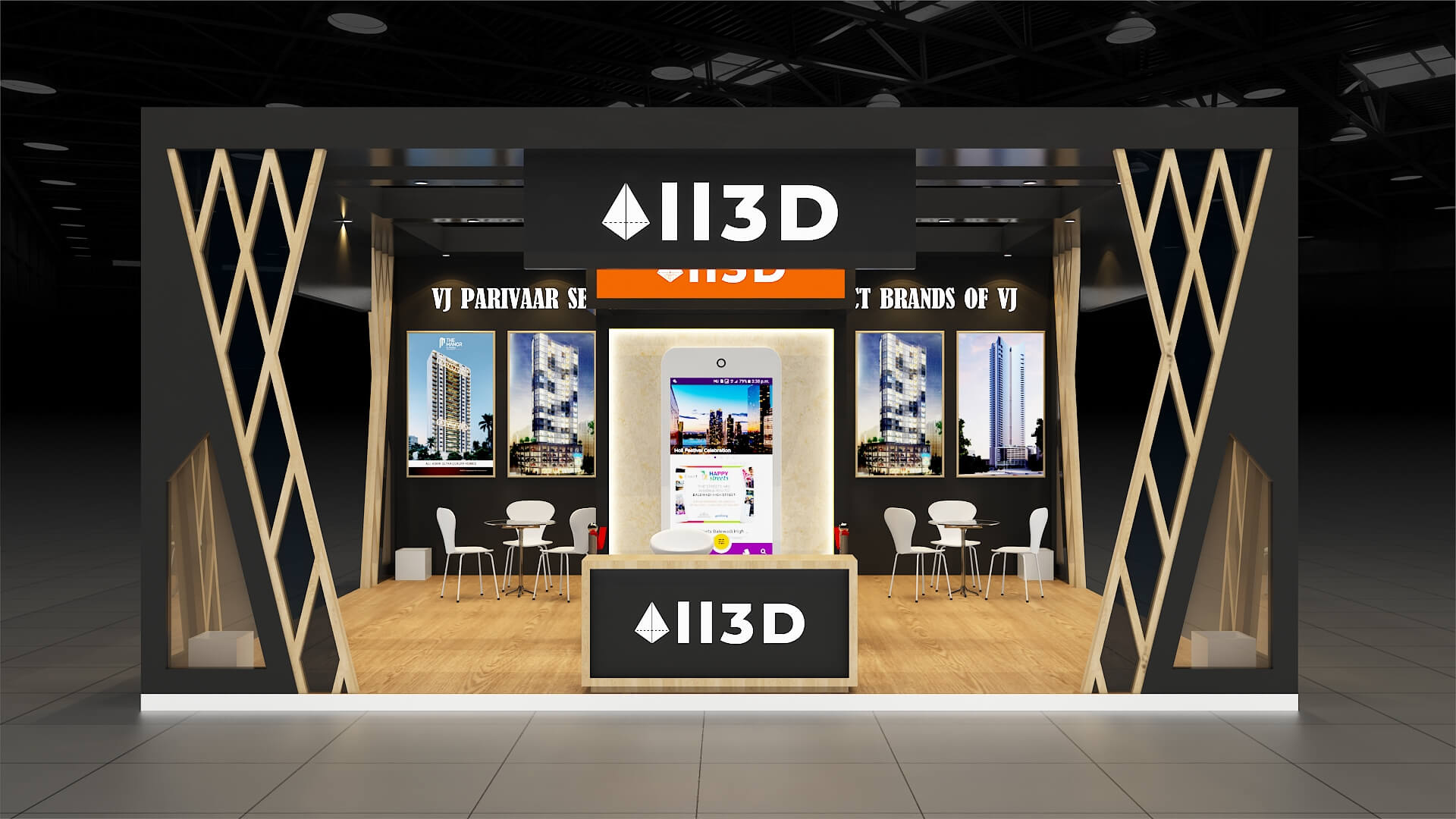 Exhibition Stand Three Side Open 7X7 - 3D Model by vivekt478