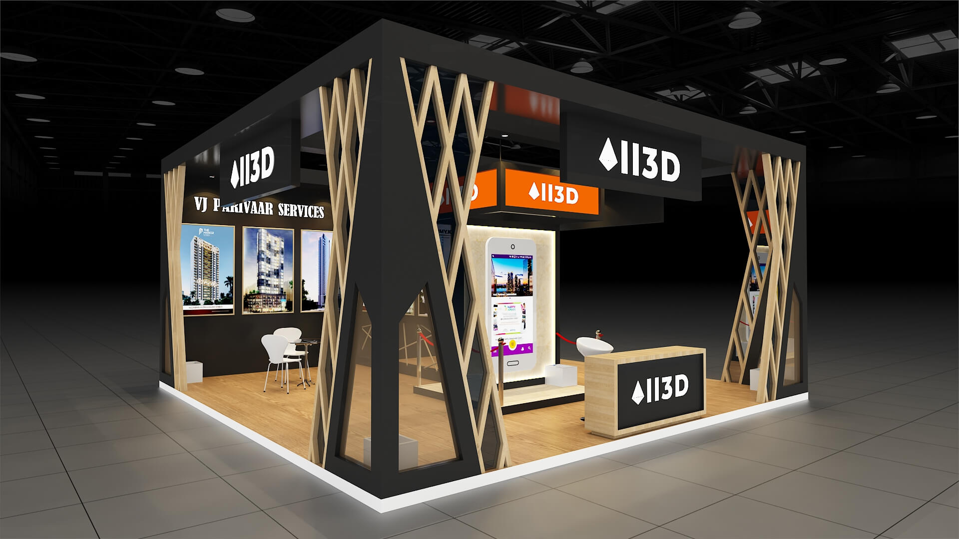 Exhibition Stand Three Side Open 7X7 - 3D Model by vivekt478
