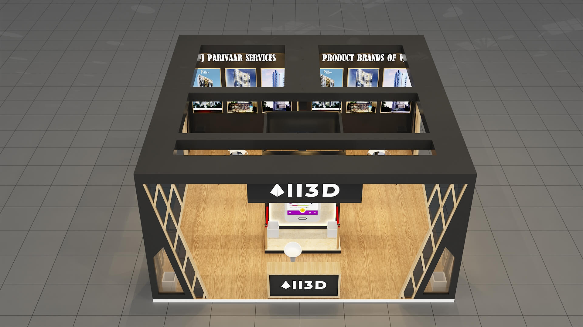 Exhibition Stand Three Side Open 7X7 - 3D Model by vivekt478