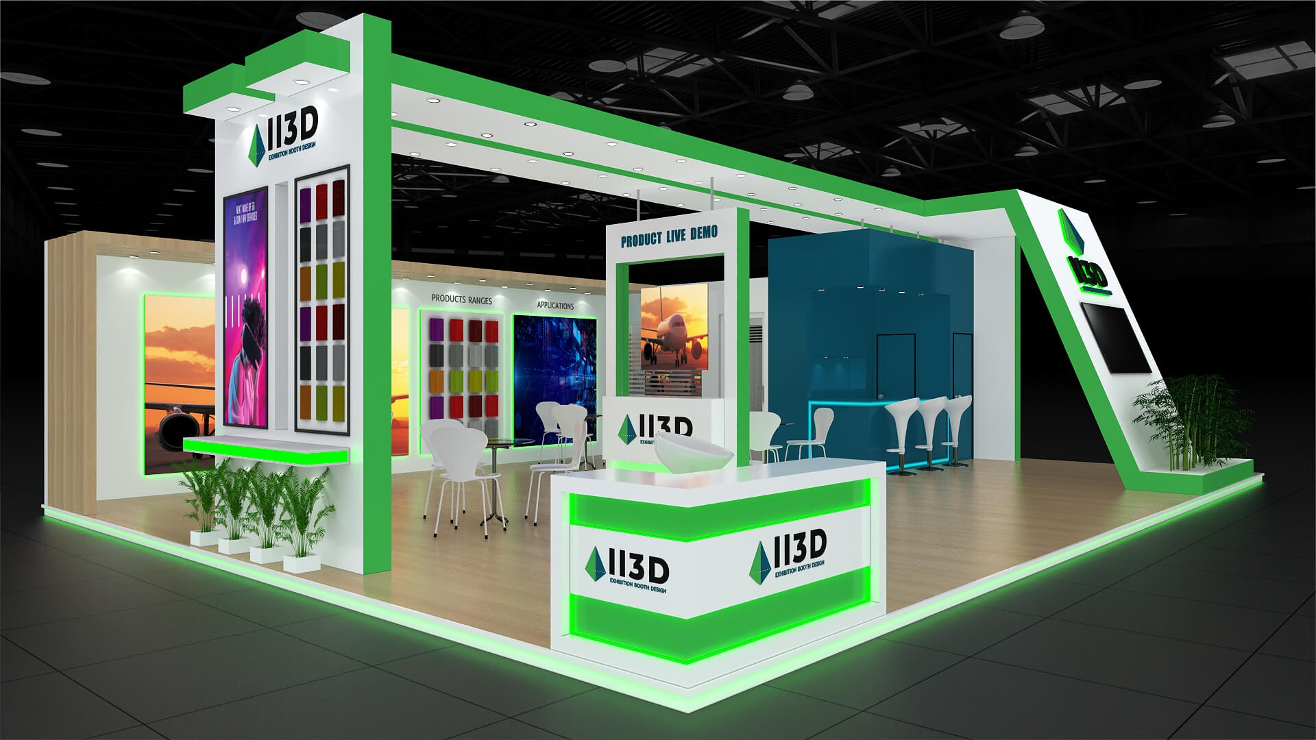 Exhibition Stand Stall Three Side Open 11X7 - 3D Model by vivekt478