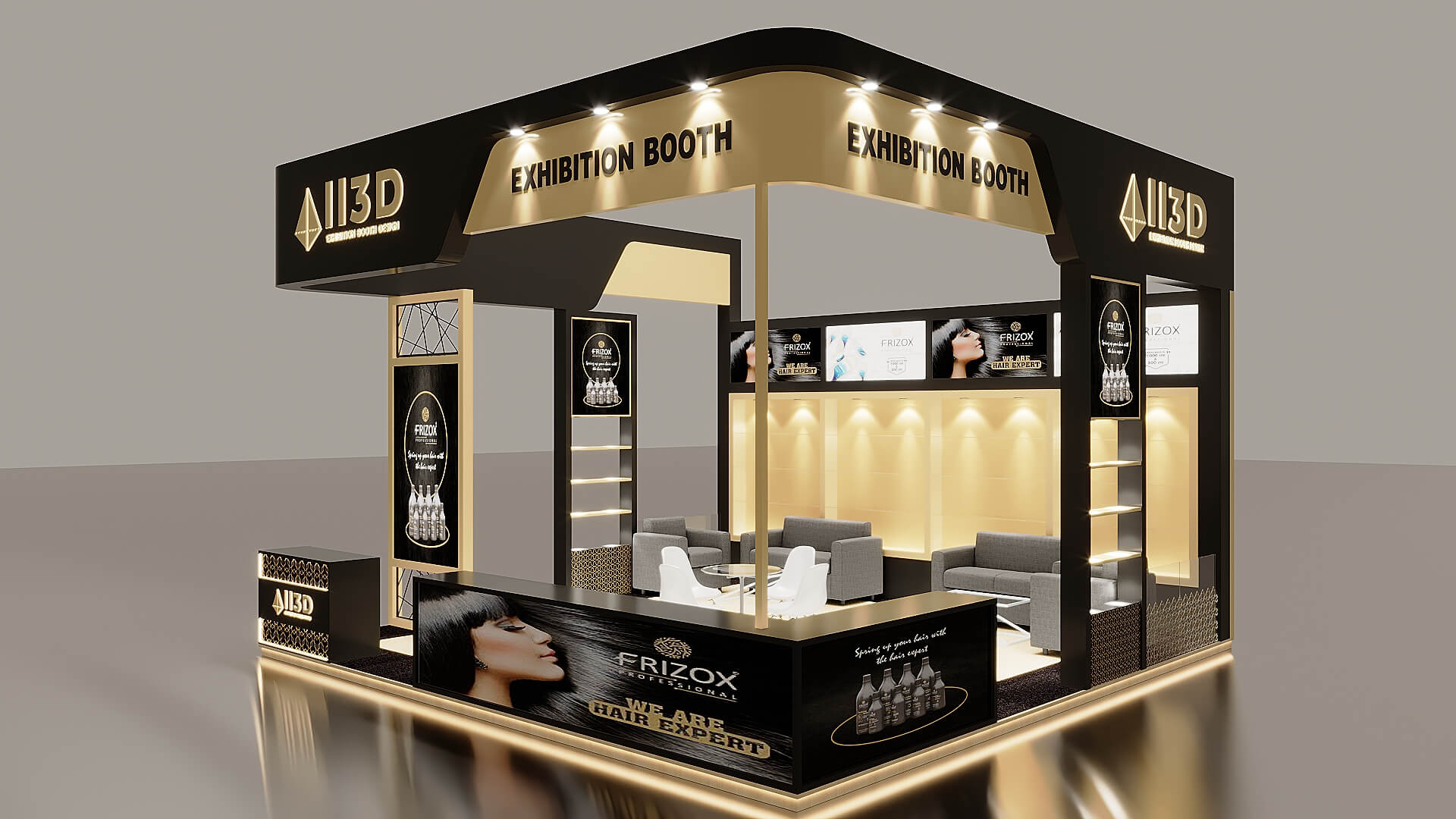 Exhibition Stand Stall Three Side Open 6X6 - 3D Model by vivekt478