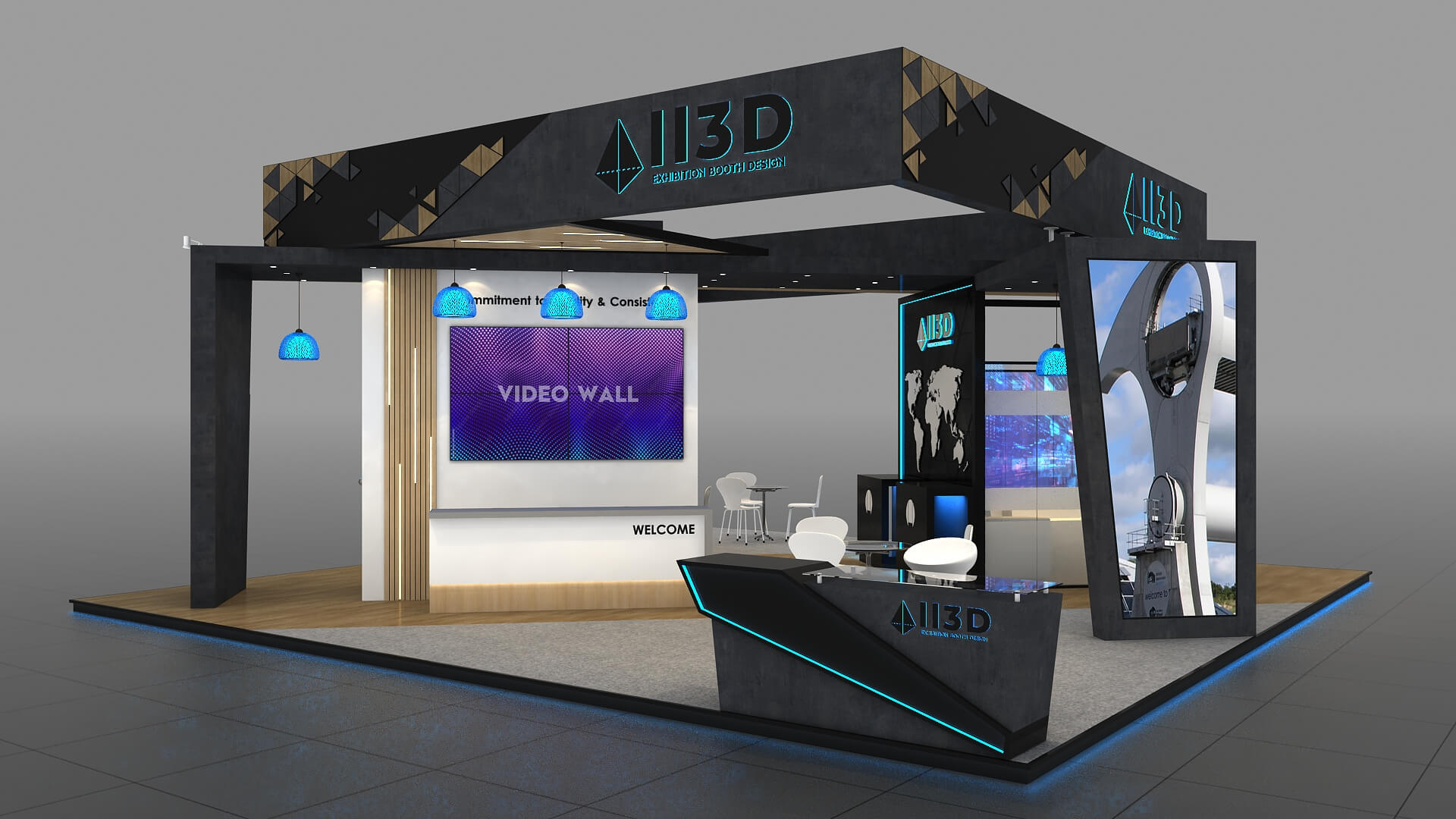 Exhibition Stand Stall Two Side Open 9X9 - 3D Model by vivekt478