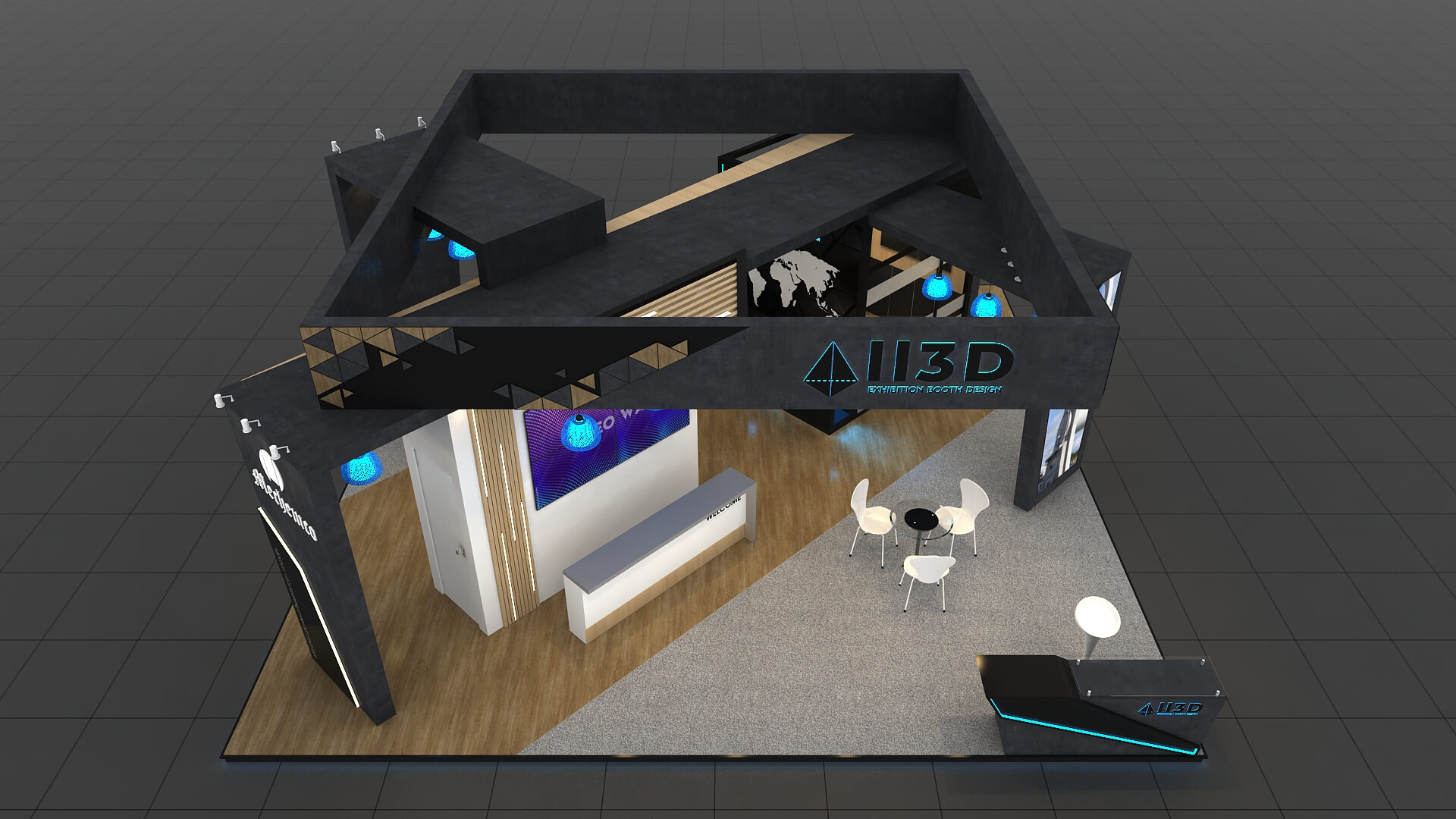 Exhibition Stand Stall Two Side Open 9X9 - 3D Model by vivekt478