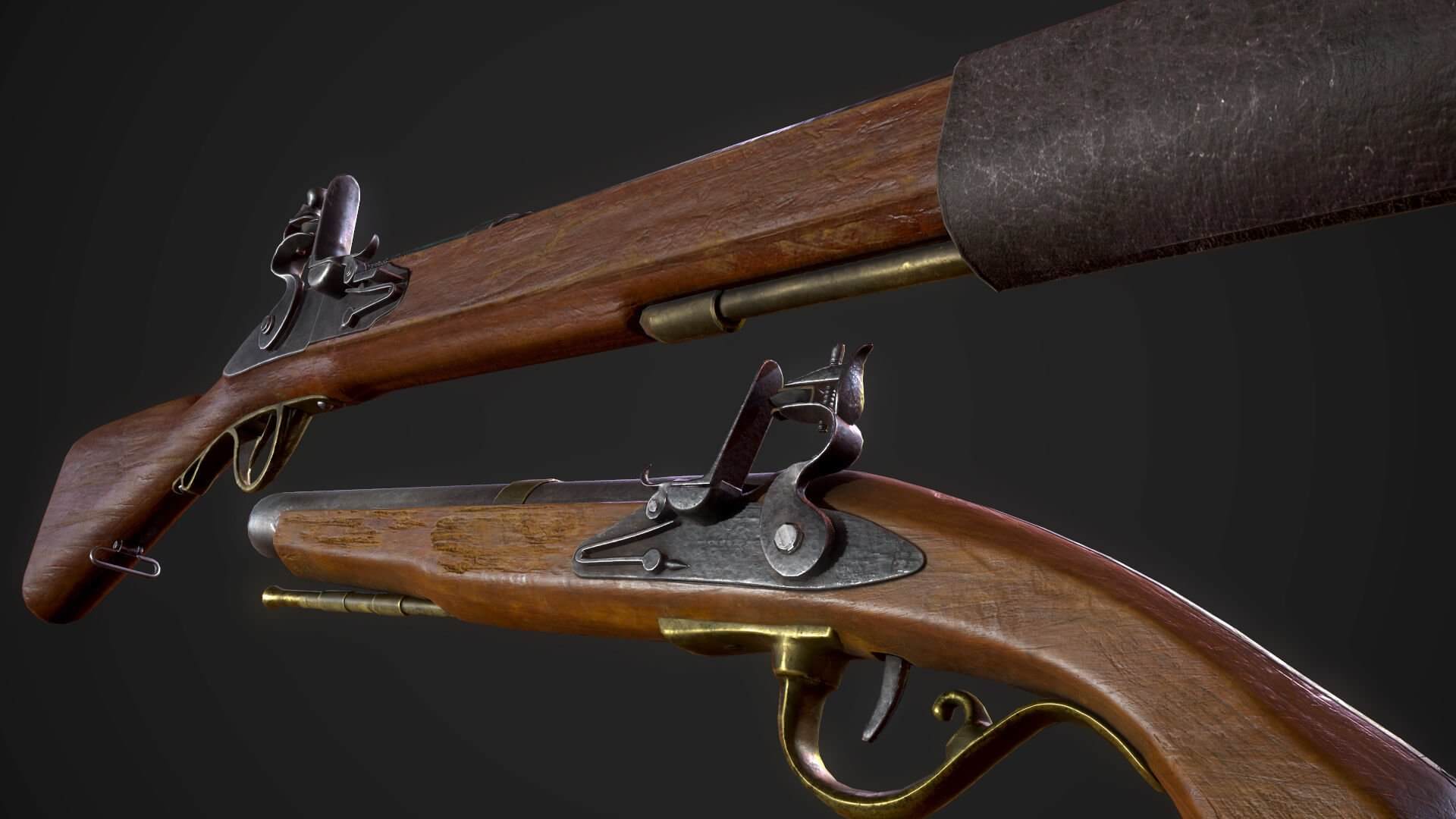 Flintlock Pistol and Rifle - 3D Model by Viverna