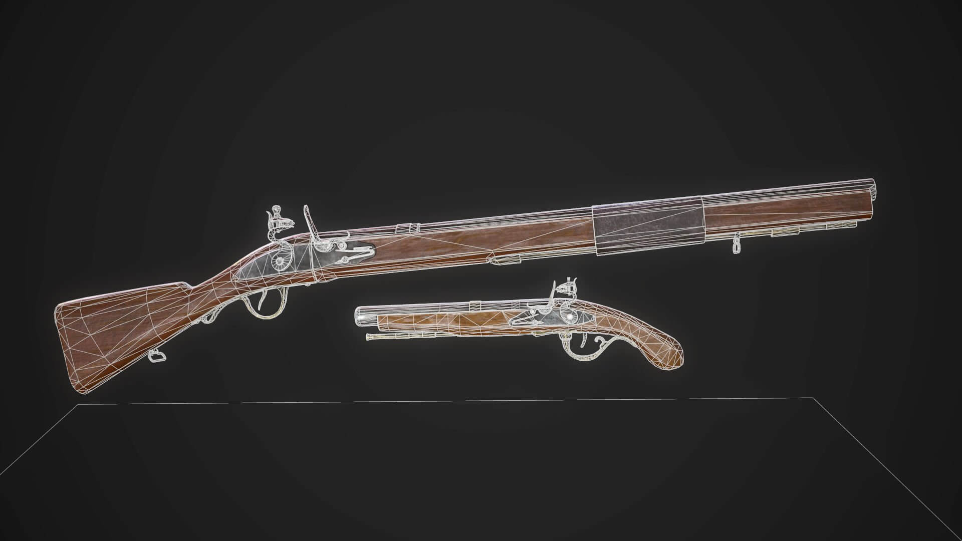 Flintlock Pistol and Rifle - 3D Model by Viverna