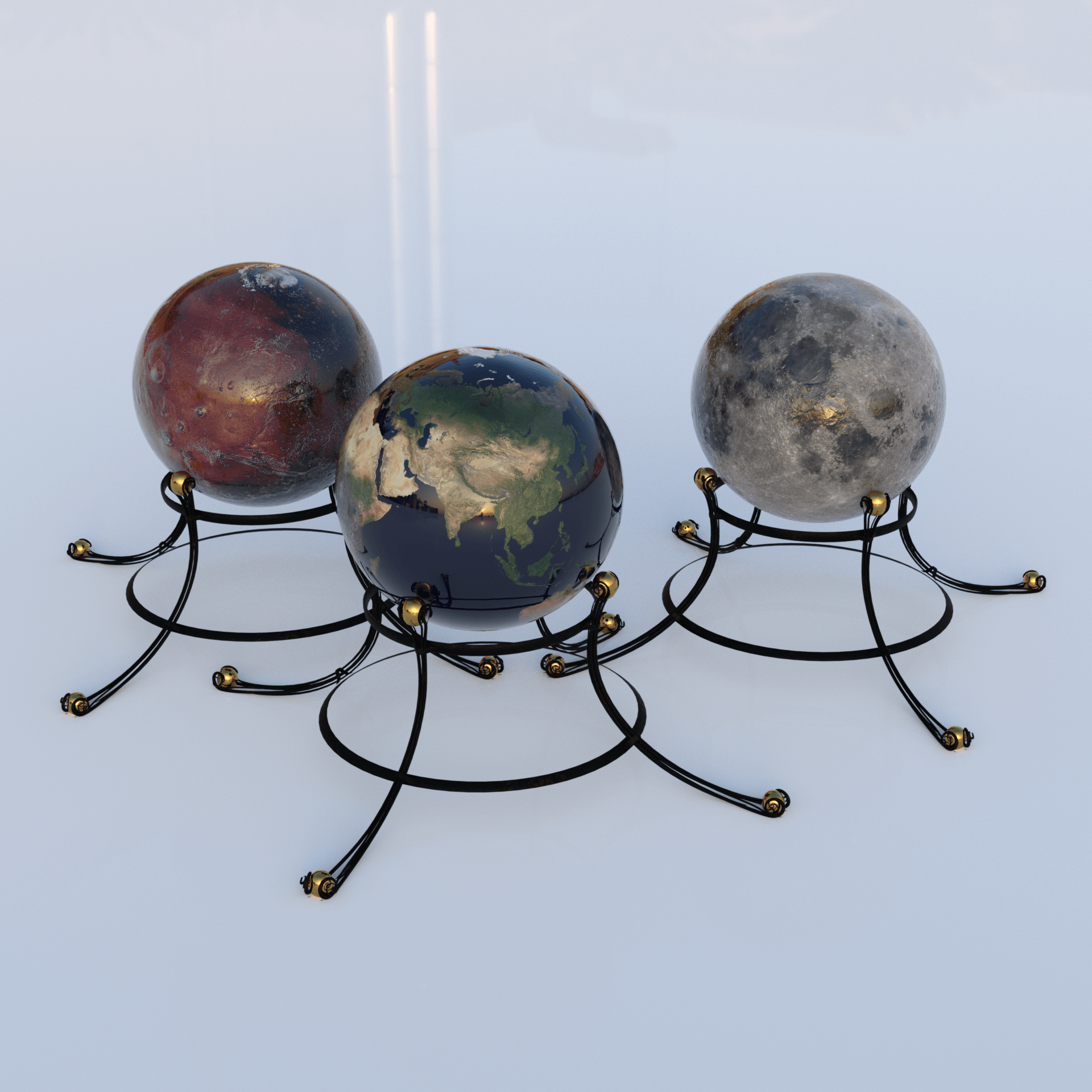 Earth, moon and mars globe maps 3D Render | RenderHub Gallery