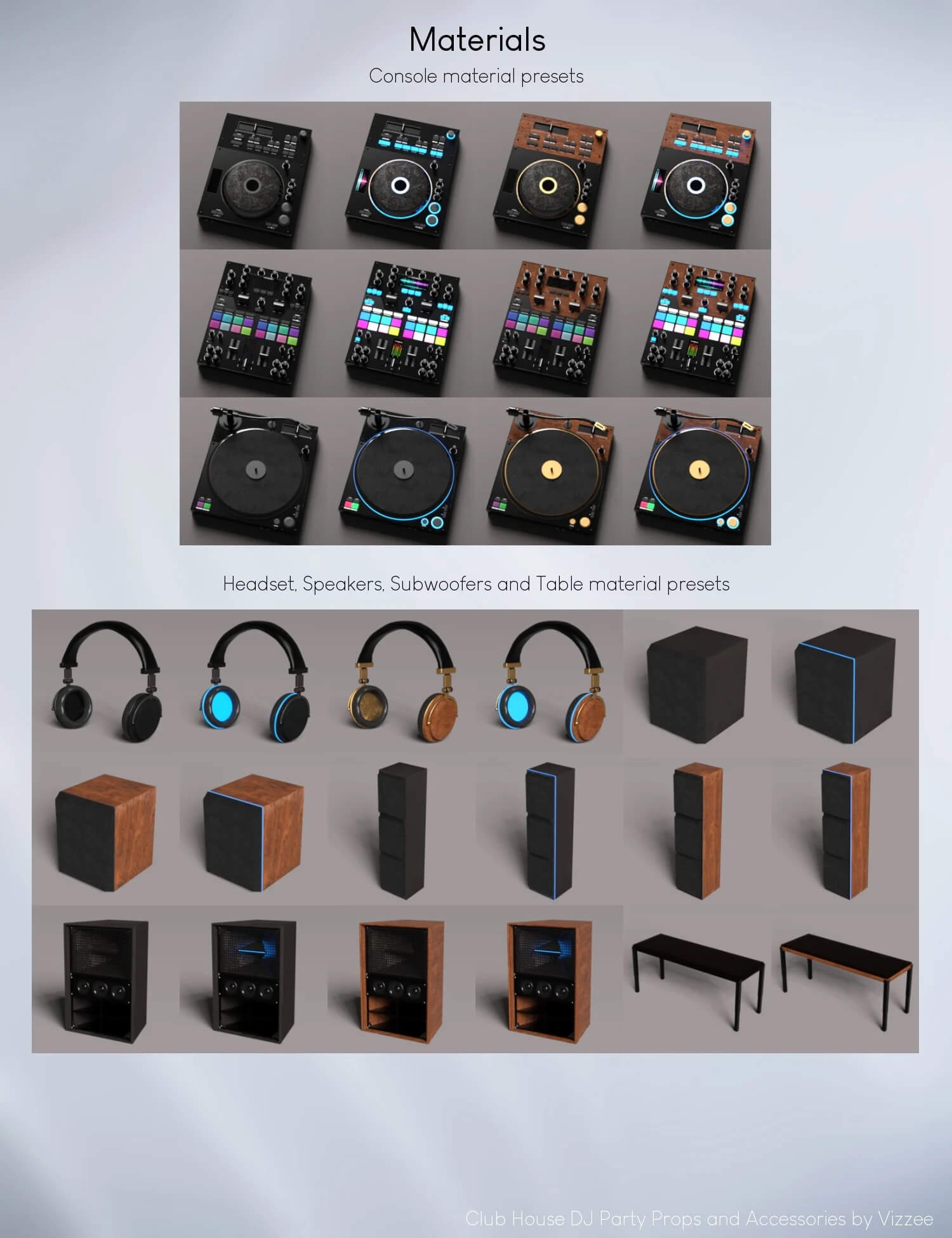 Club House DJ Party Props and Accessories 3D Render by Vizzee