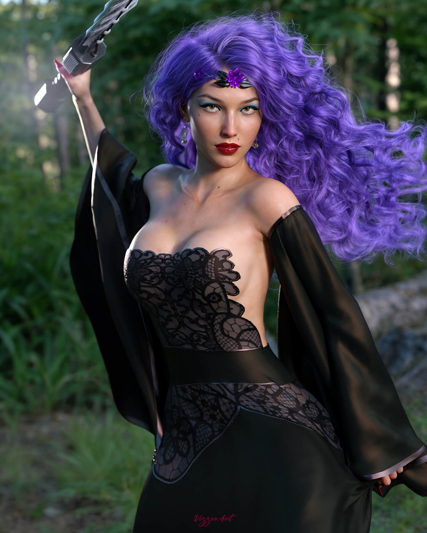 Nora the Sorceress 3D Render, Digital Art by Vizzee