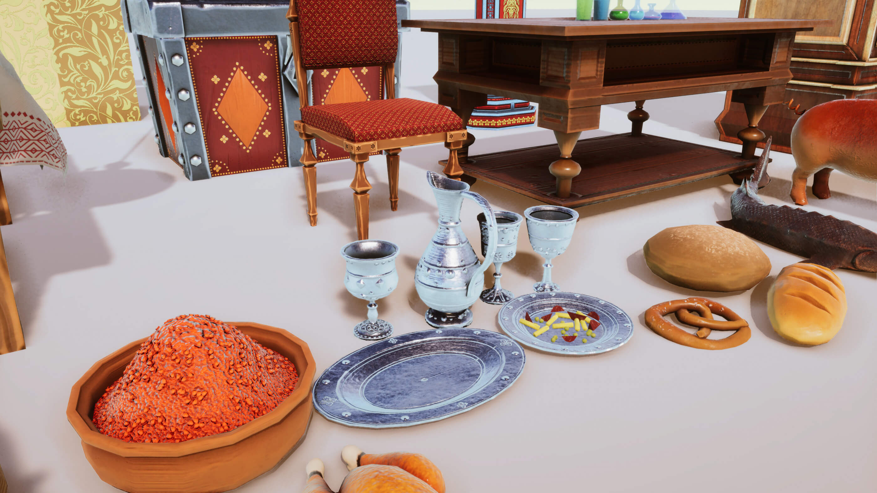 Stylized Medieval Interior Props Kit 78 Items - 3D Model by Vladimir811