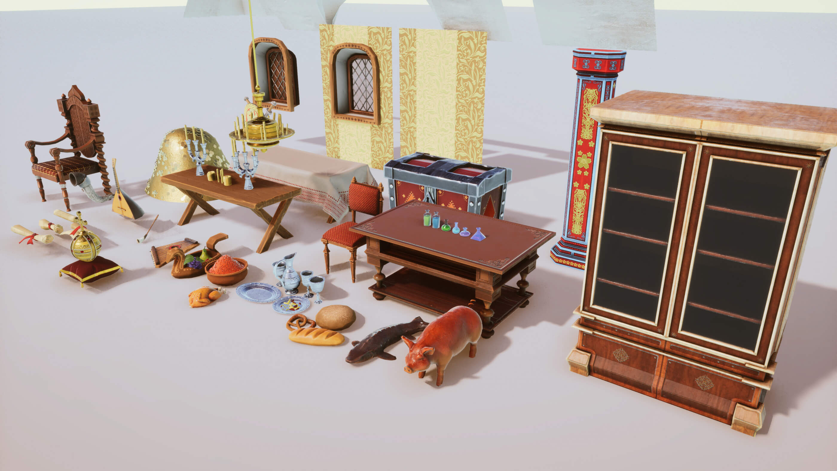 Stylized Medieval Interior Props Kit 78 Items - 3D Model by Vladimir811