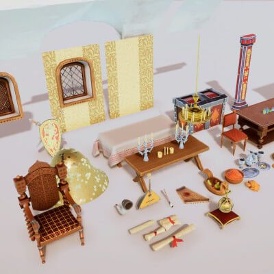 Stylized Medieval Town Props Kit - 3D Model by Vladimir811