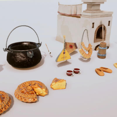 Stylized Medieval Village House Interior Props Kit - 3D Model by ...