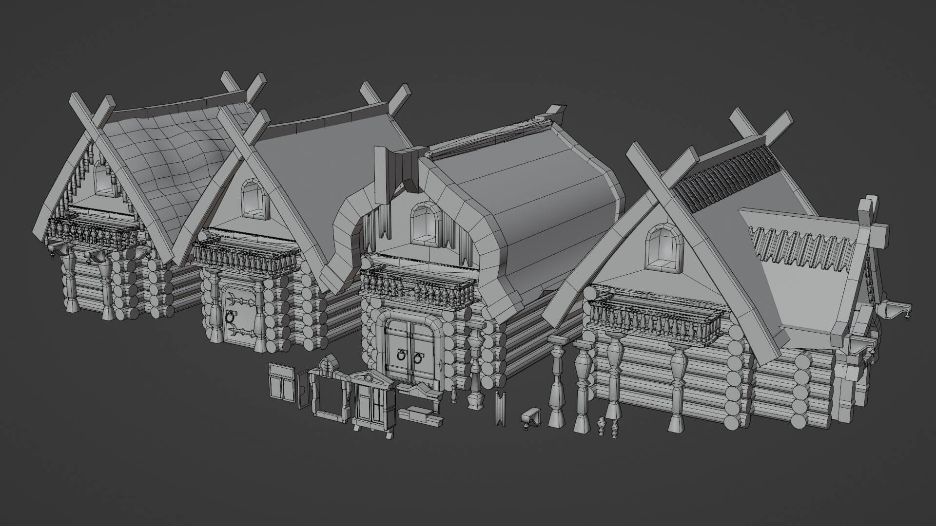 Stylized Village Houses Props Kit - 3D Model by Vladimir811