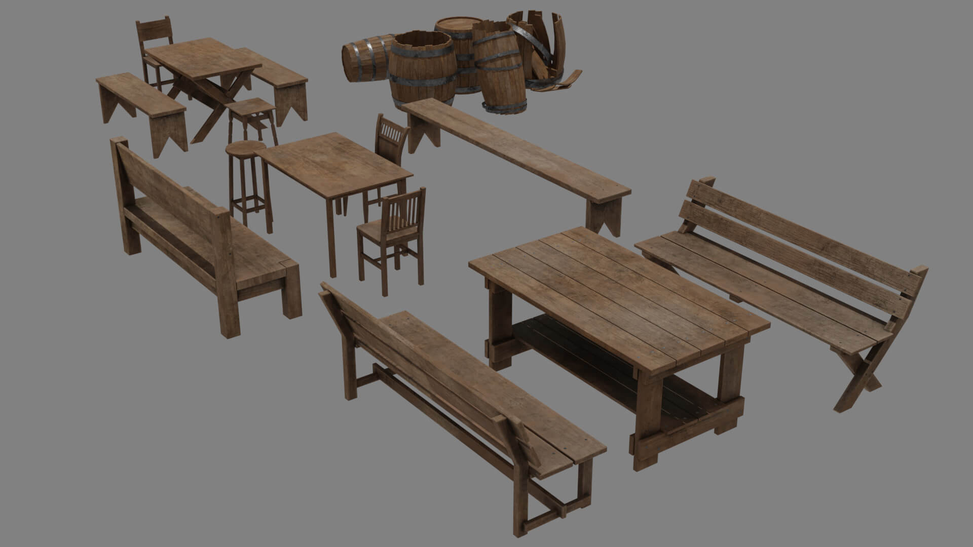 Set of 18 Wooden Objects - Free 3D Model by VladyslavVlad