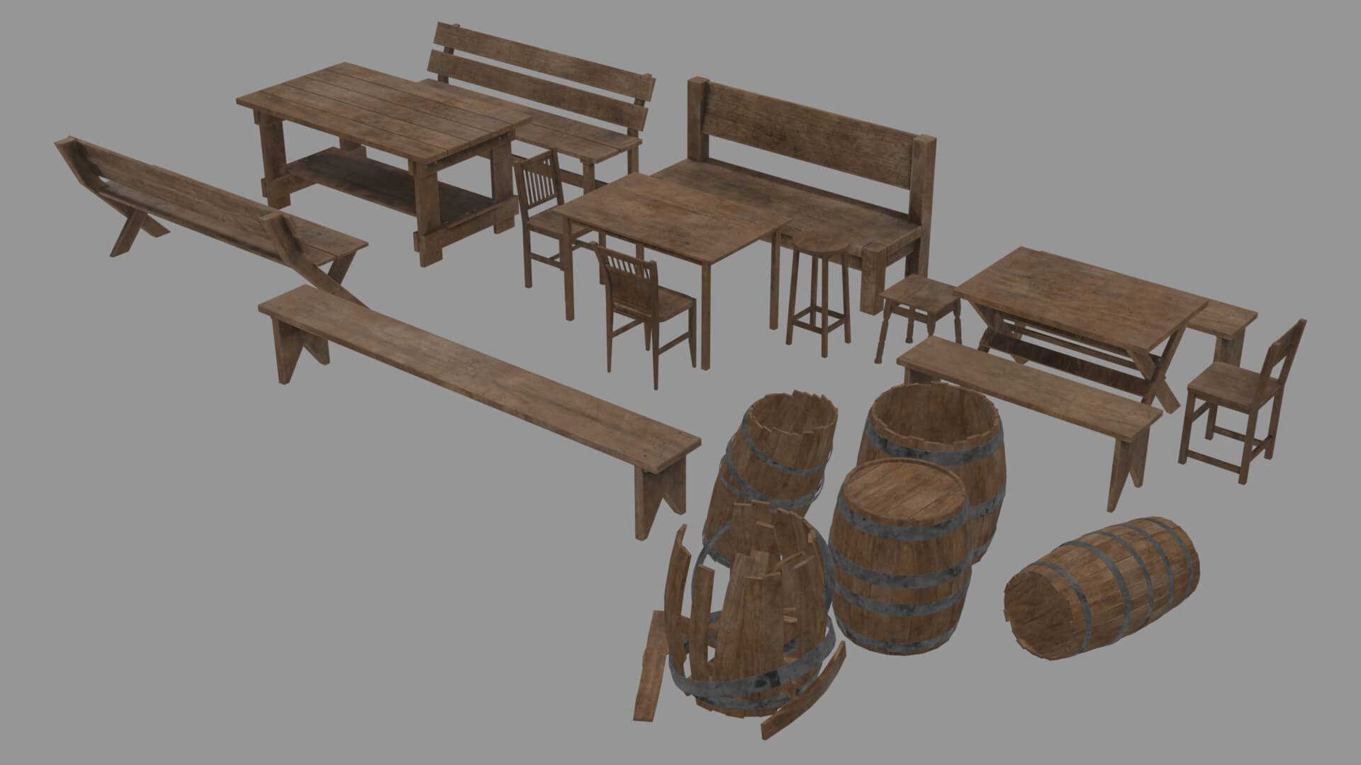 Set of 18 Wooden Objects - Free 3D Model by VladyslavVlad