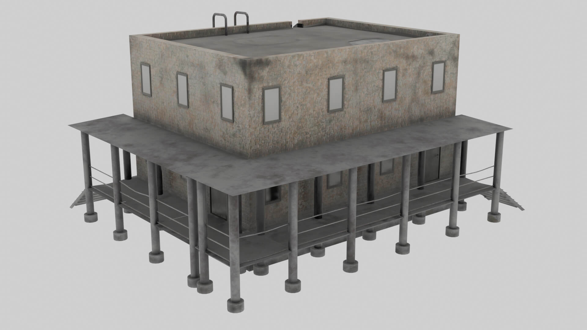 House Brick With a Ladder and a Gutter - 3D Model by VladyslavVlad