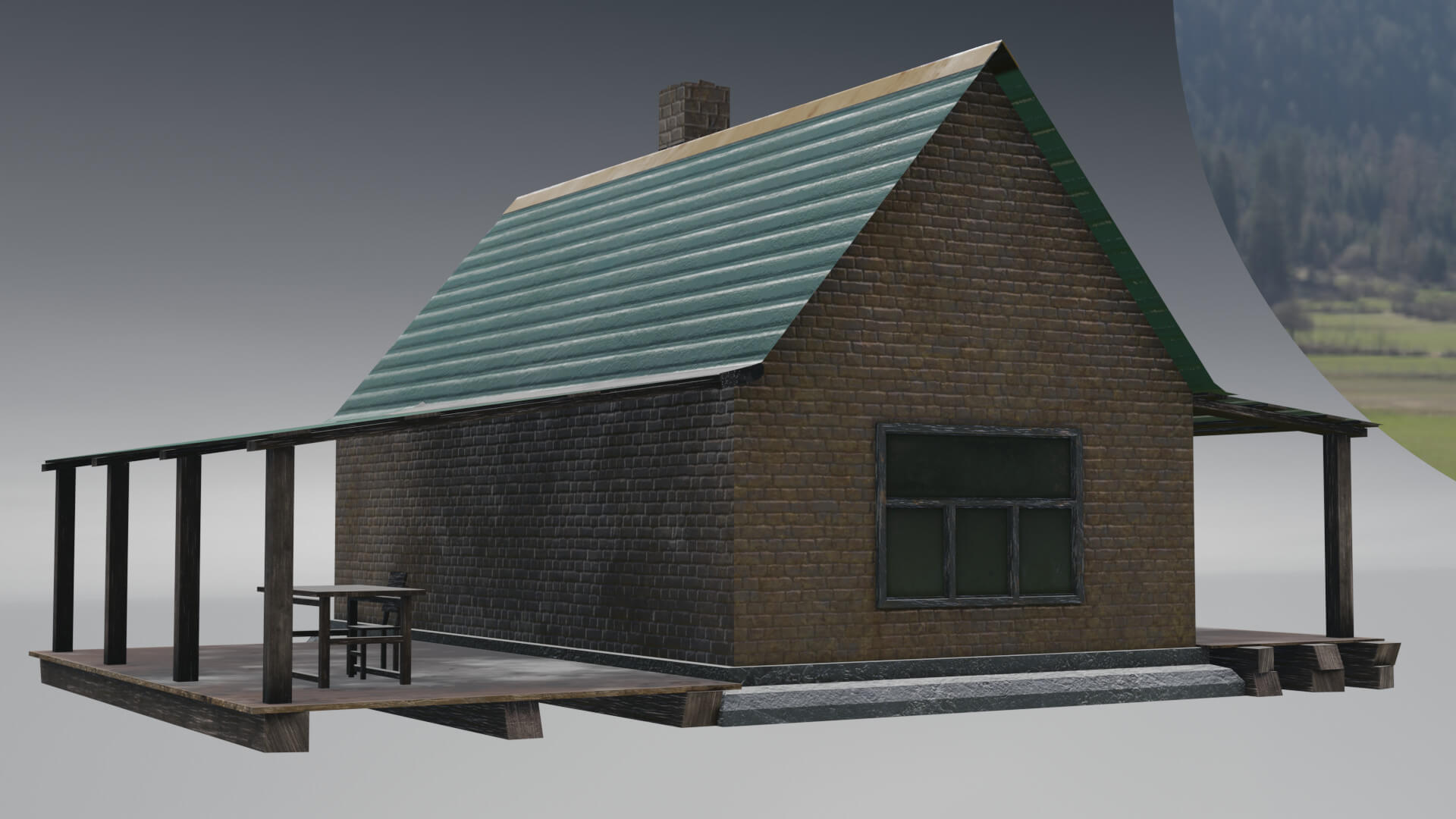 Old Unkempt Brick House With a Canopy - 3D Model by VladyslavVlad