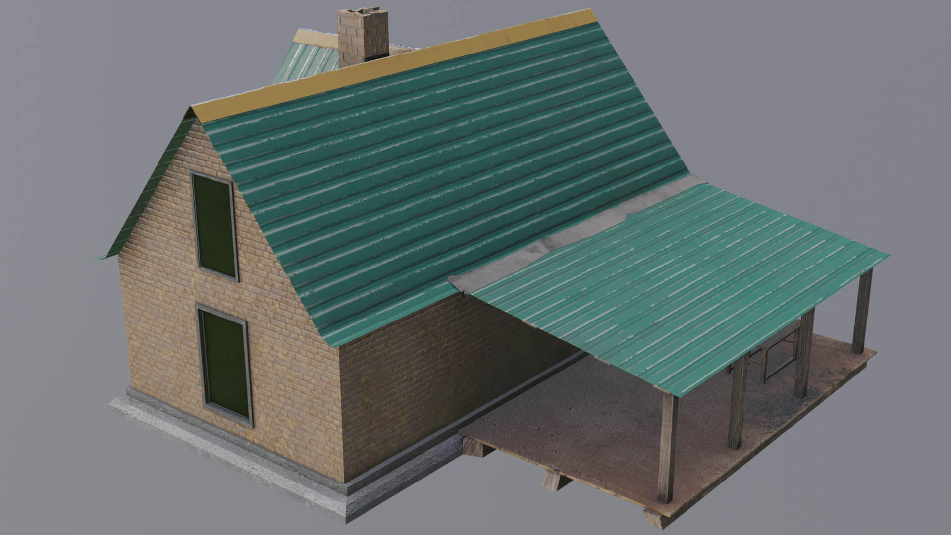 Old Unkempt Brick House With a Canopy - 3D Model by VladyslavVlad