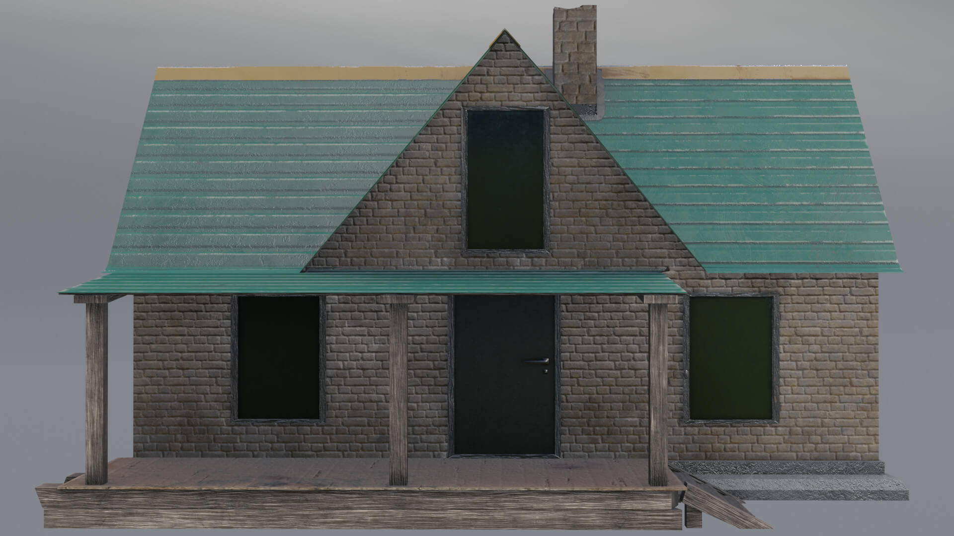 Old Unkempt Brick House With a Canopy - 3D Model by VladyslavVlad