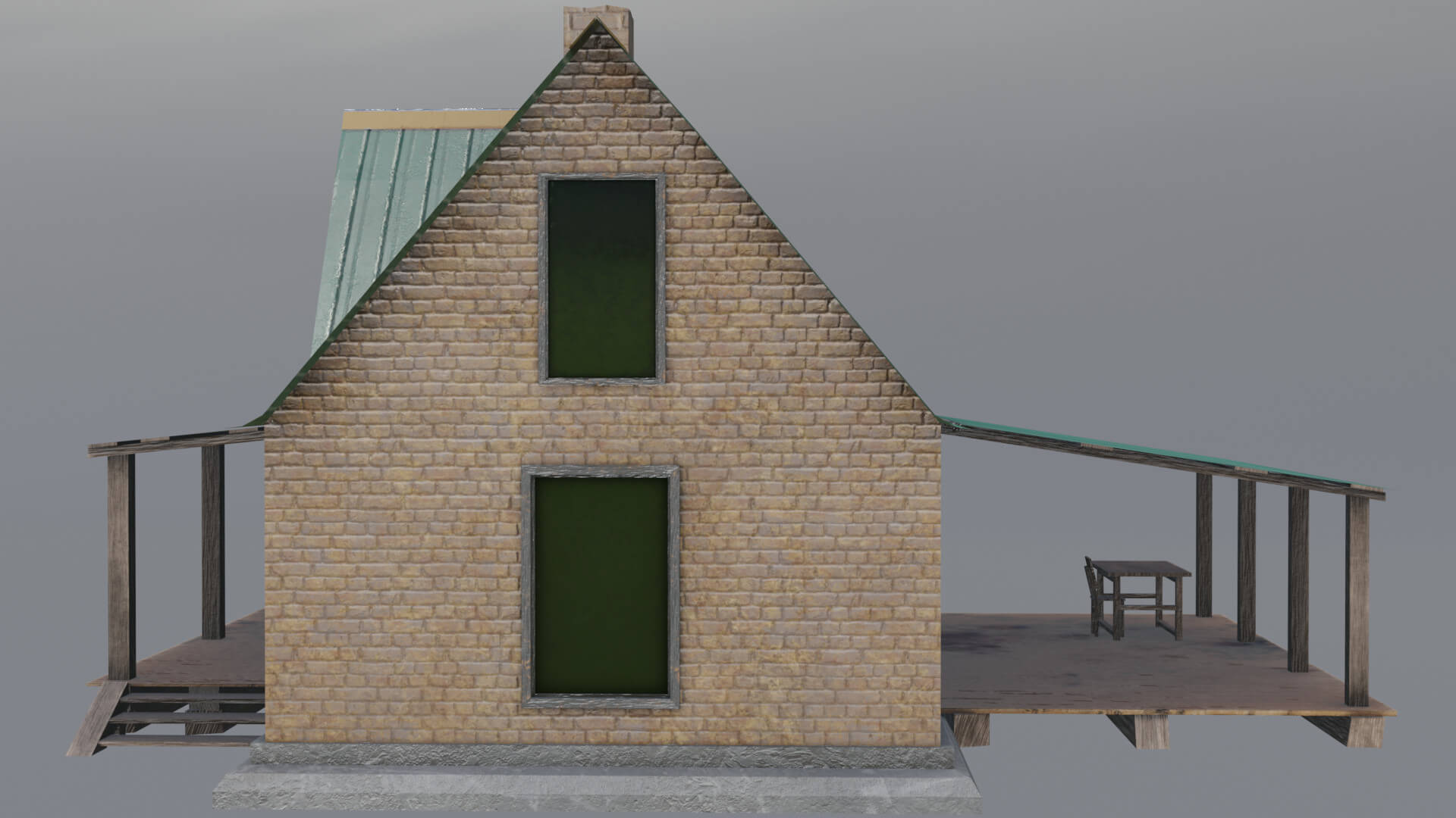 Old Unkempt Brick House With a Canopy - 3D Model by VladyslavVlad
