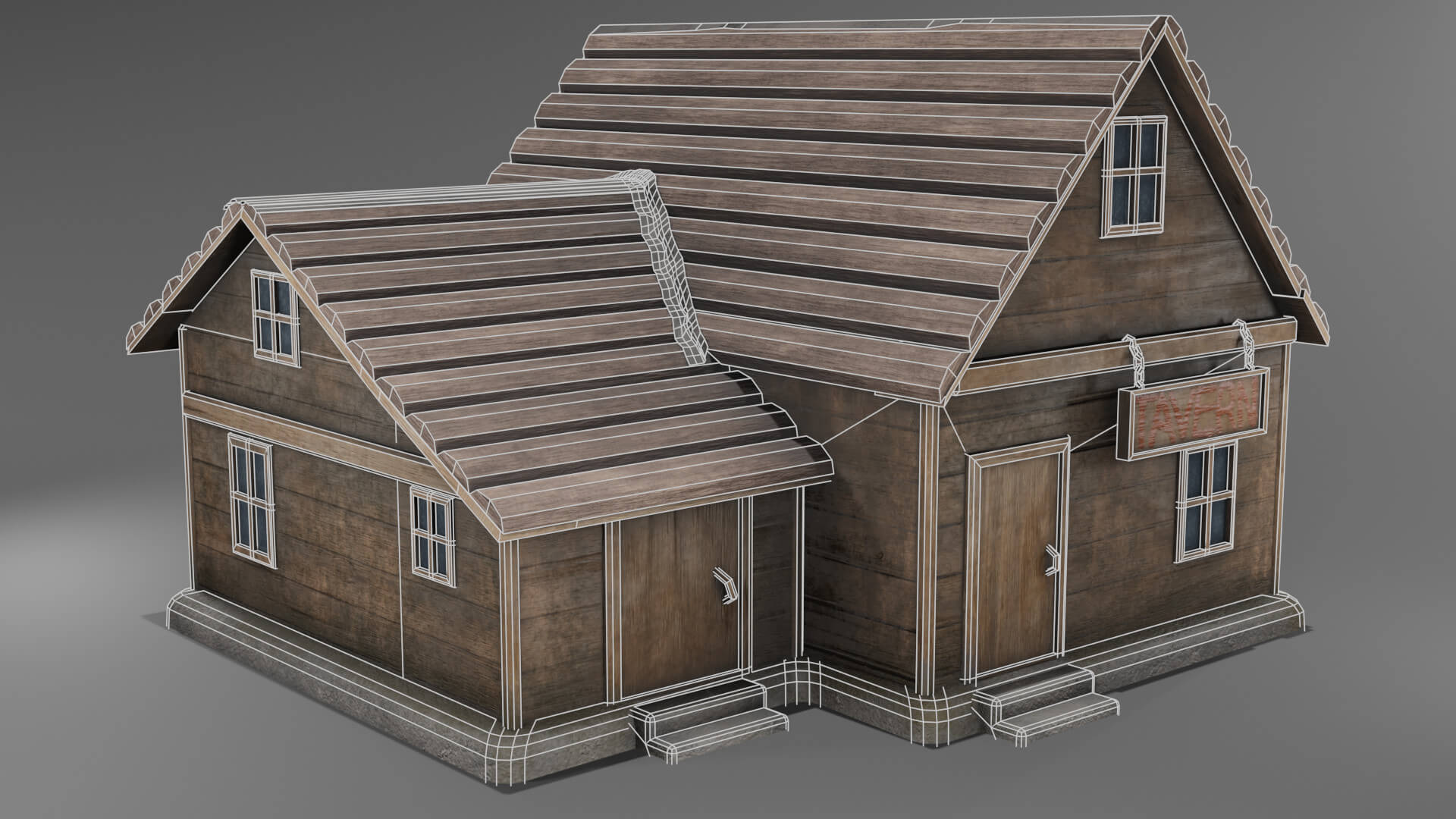 Old Wooden Tavern With a Sign - 3D Model by VladyslavVlad