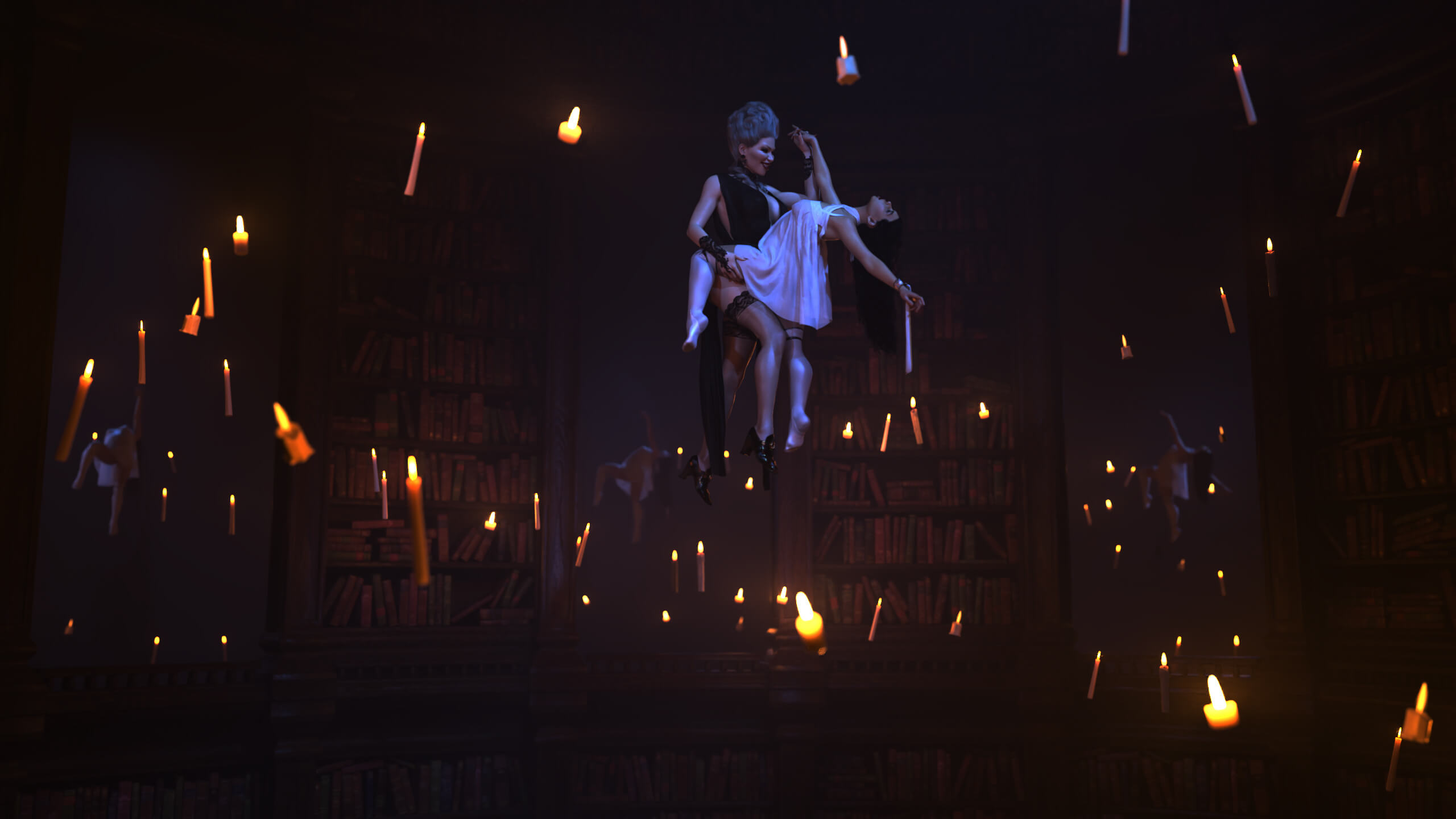 Vampire and Her Prey 3D Render, Digital Art by VN3DGN