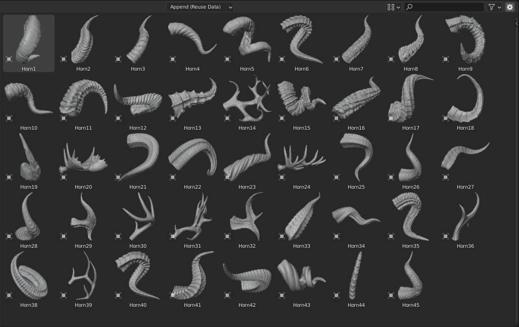 45 Horns High Poly Sculps Pack - 3D Model by Voltima