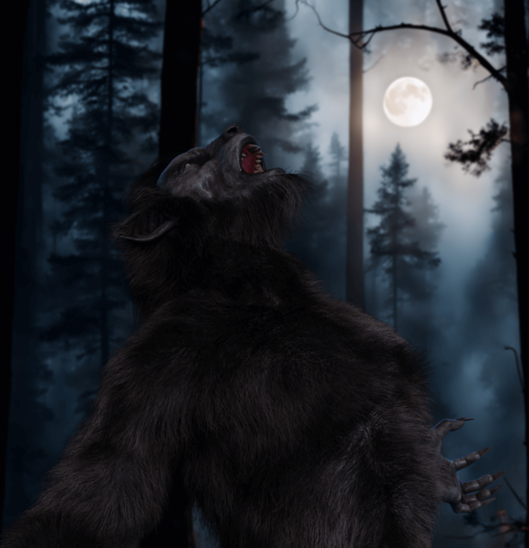 Wolf Moon 3D Render, Digital Art by voyeur19