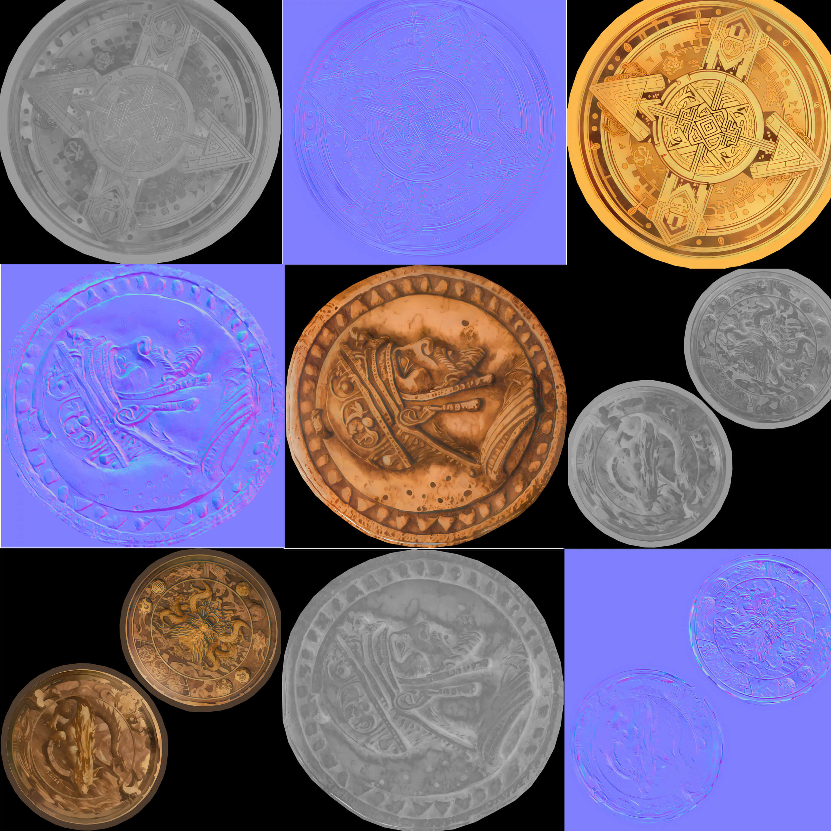 Gold Coin With Ancient Symbols - 3D Model by VRTOON